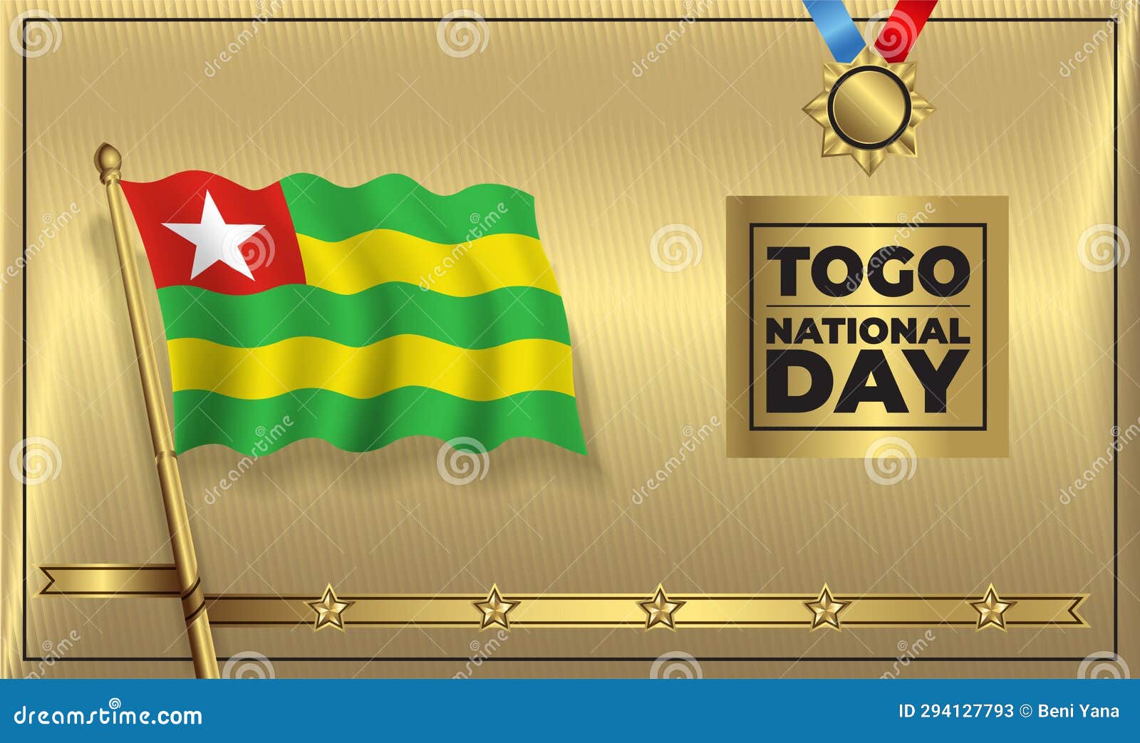 Togo Flag National Day Banner with Gold Vector Color Stock Vector ...