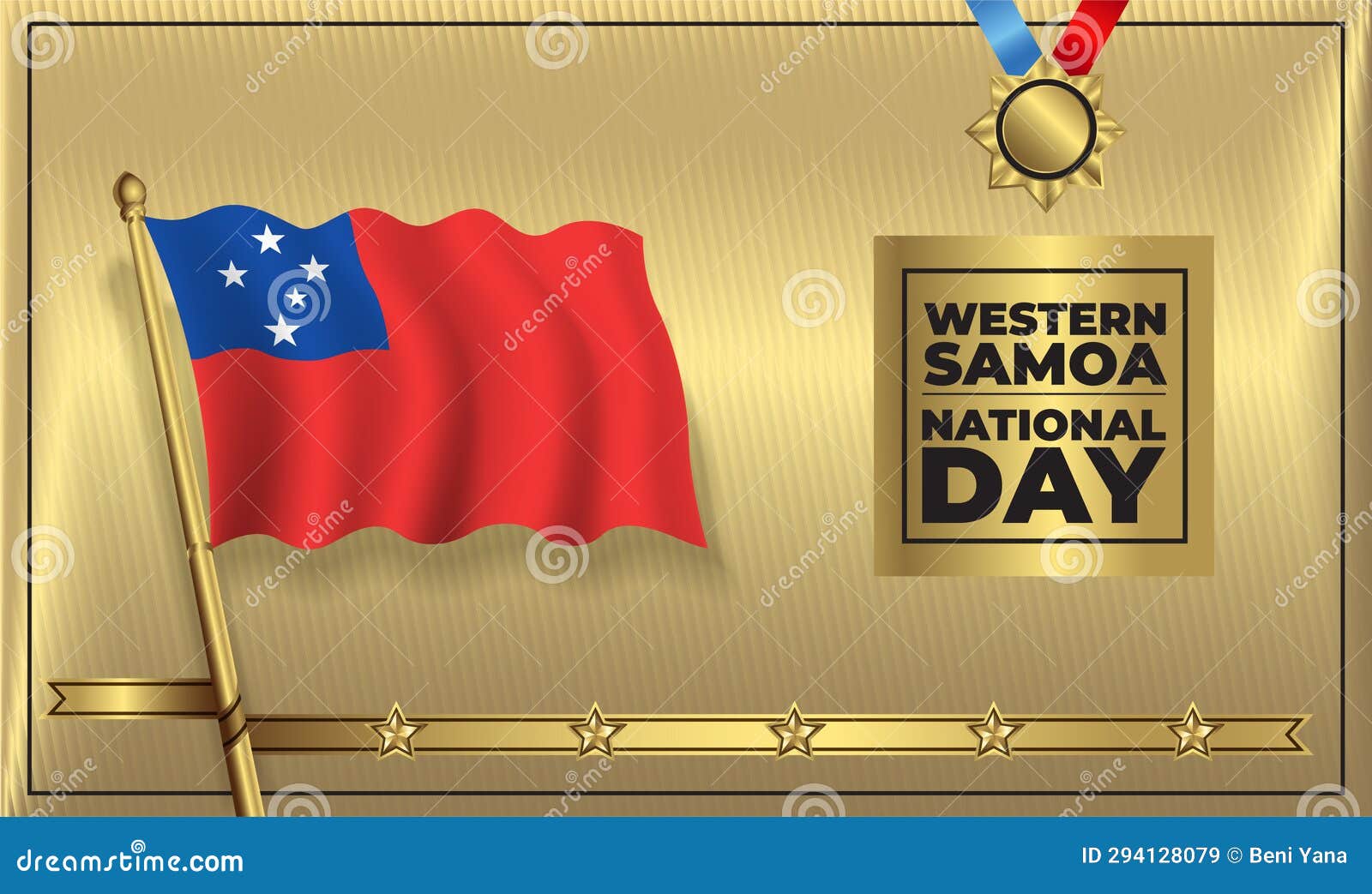 Western Samoa Flag National Day Banner with Gold Vector Color Stock ...