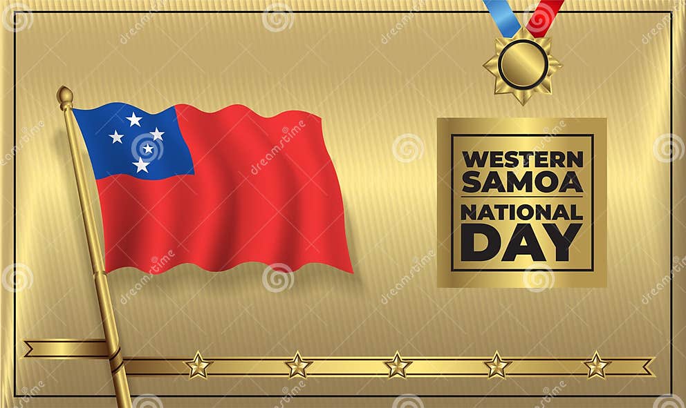 Western Samoa Flag National Day Banner with Gold Vector Color Stock ...