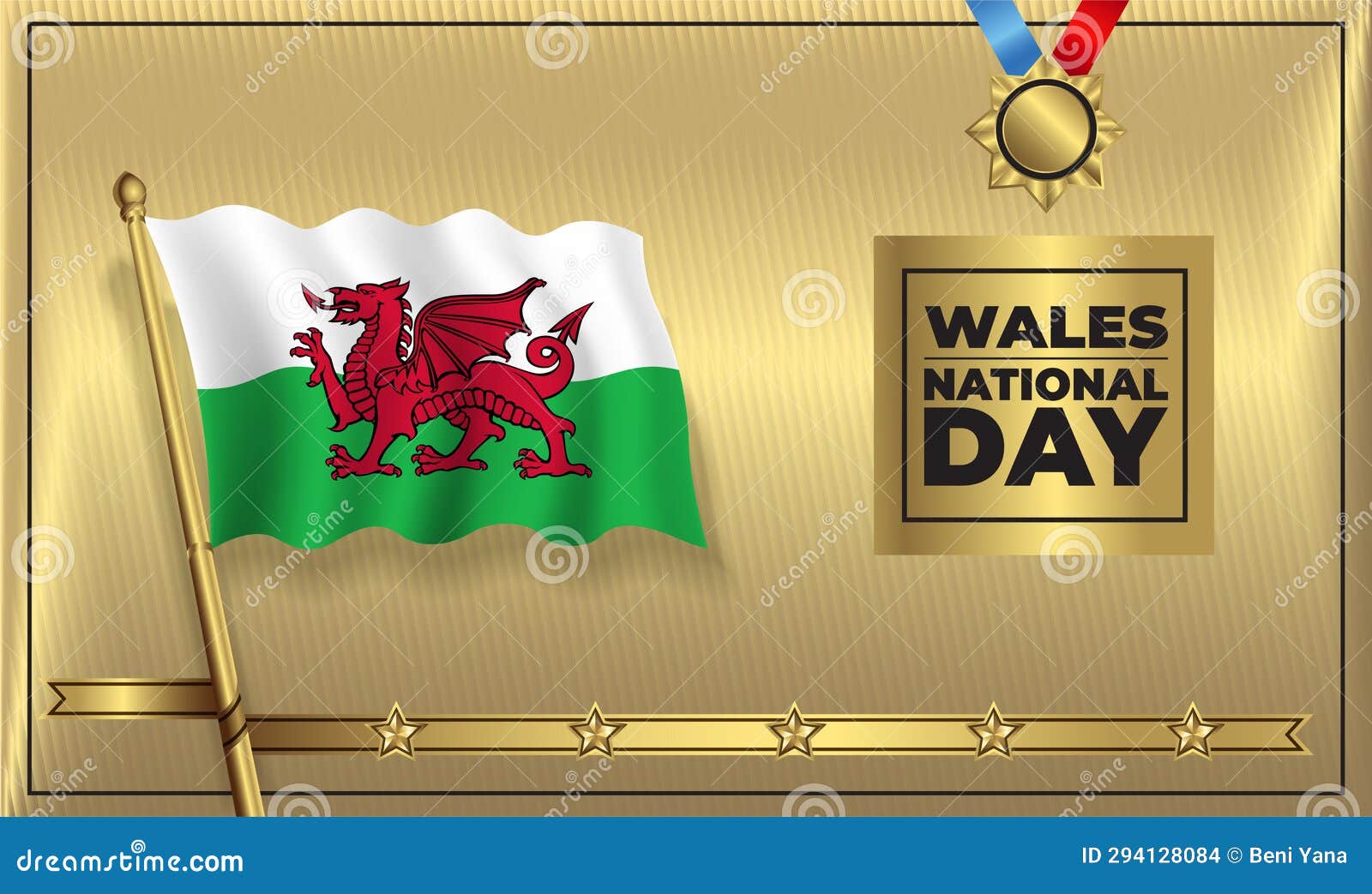Wales Flag National Day Banner with Gold Vector Color Stock Vector ...