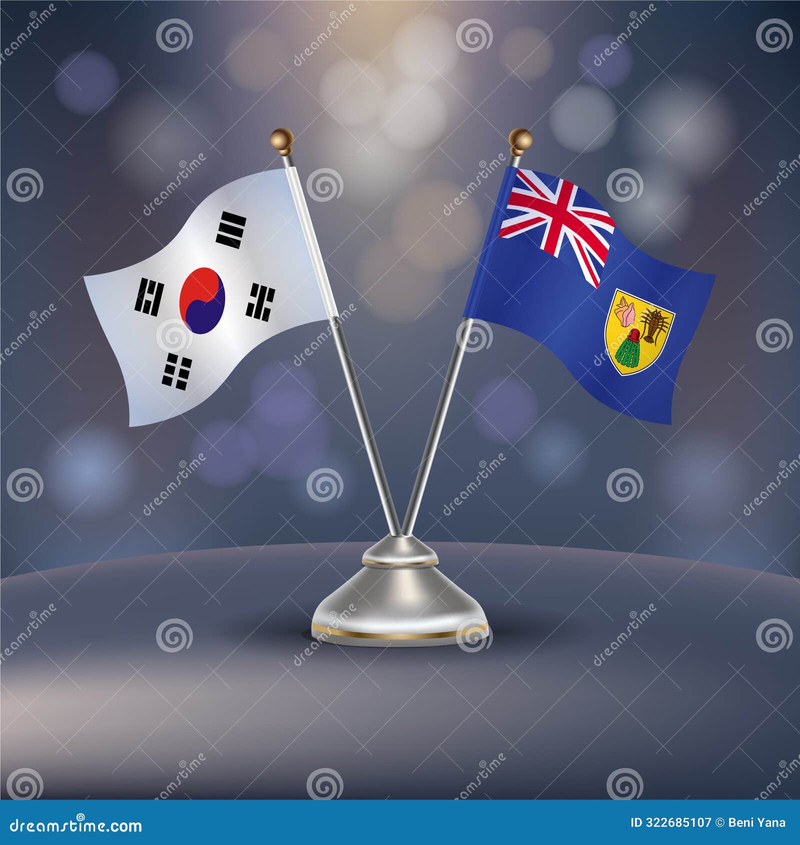 South Korea VS Turk and Caicos Flag Relation in a Stand on Table ...