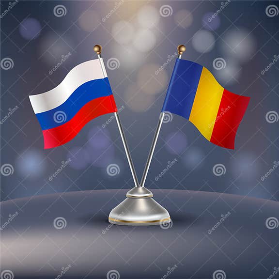 Russian Federation VS Chad Flag Relation in a Stand on Table. Vector ...