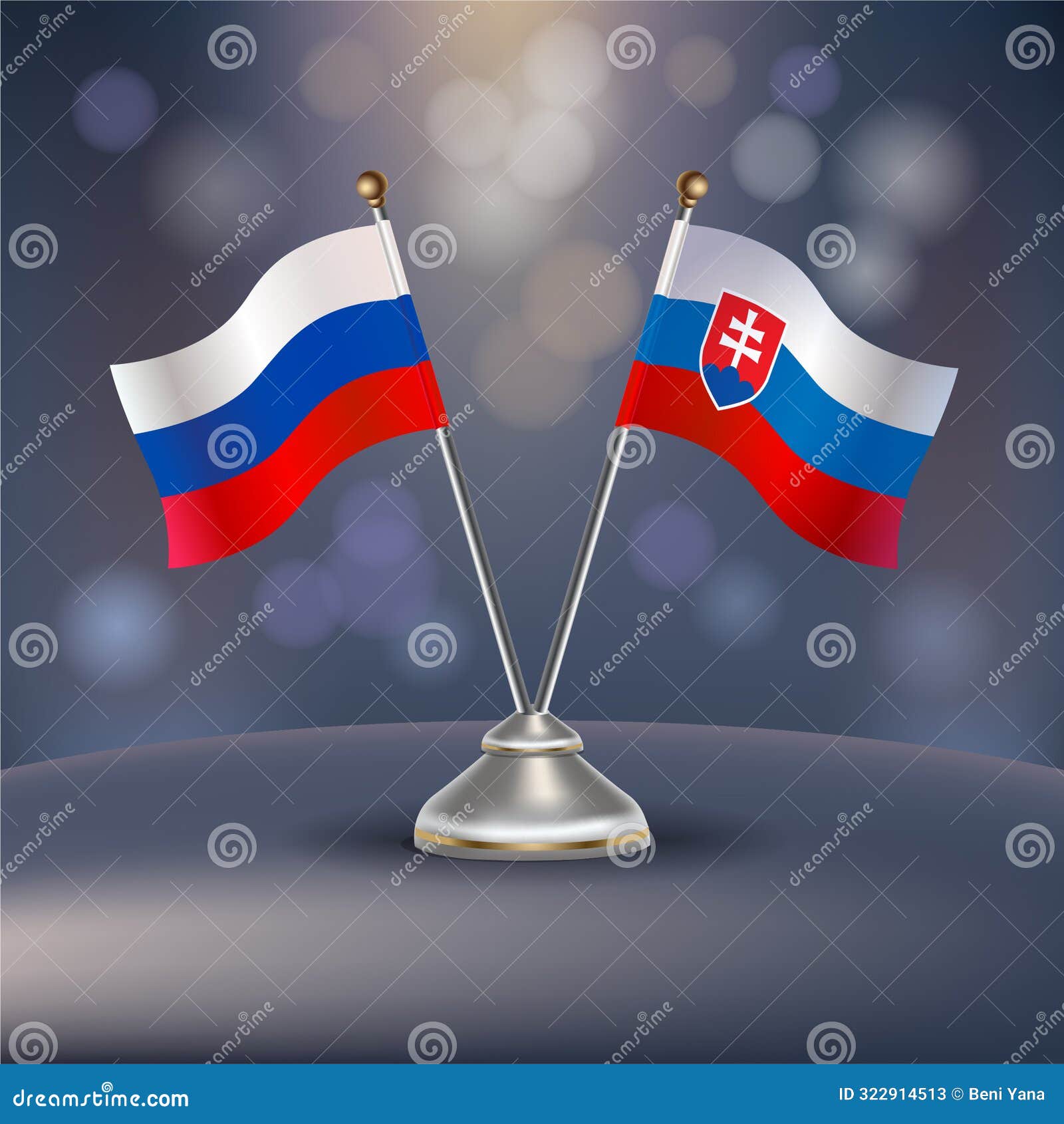 Russian Federation VS Slovakia Flag Relation in a Stand on Table ...