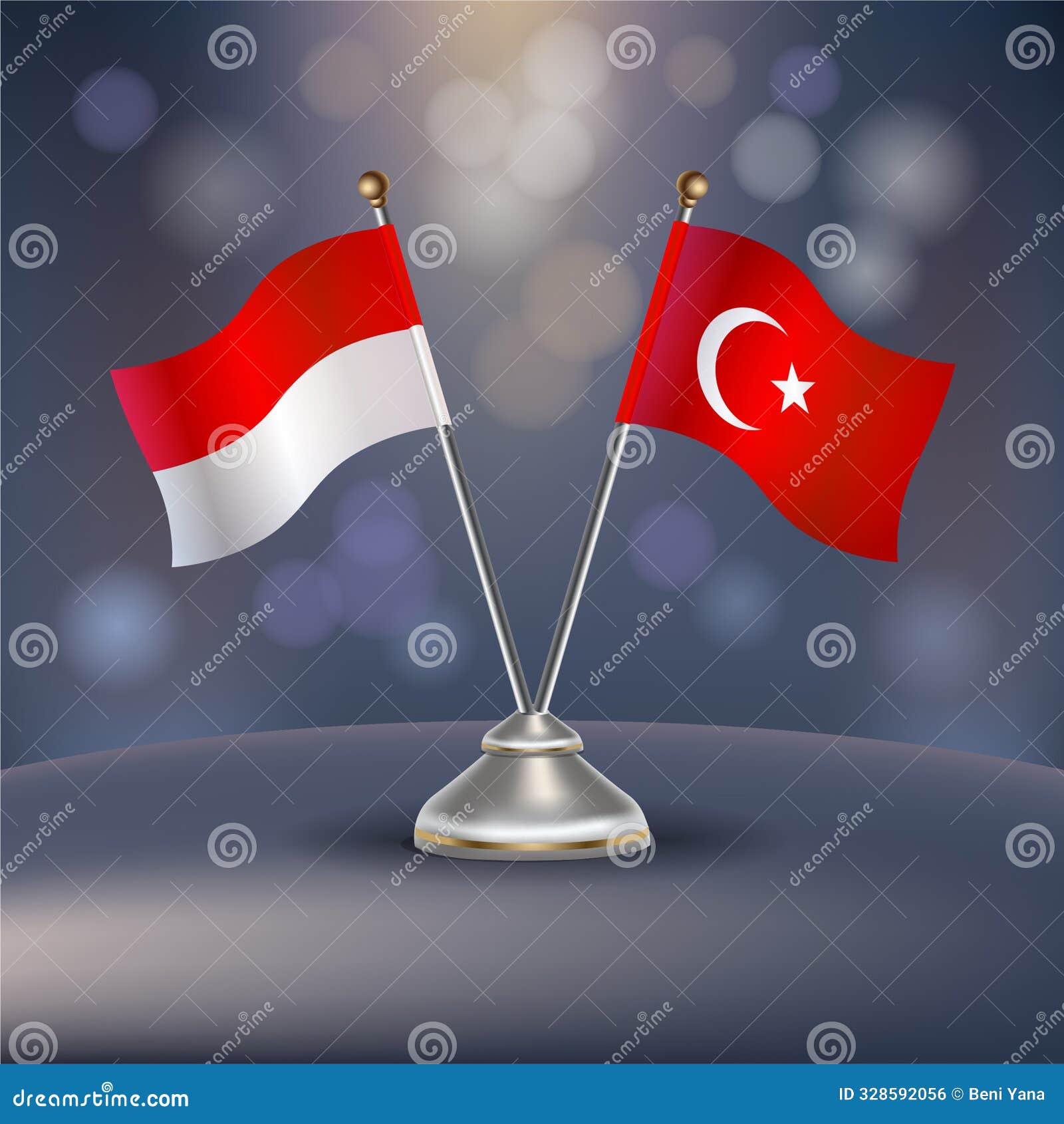 Indonesia VS Turkey Flag Relation in a Stand on Table Stock Vector ...