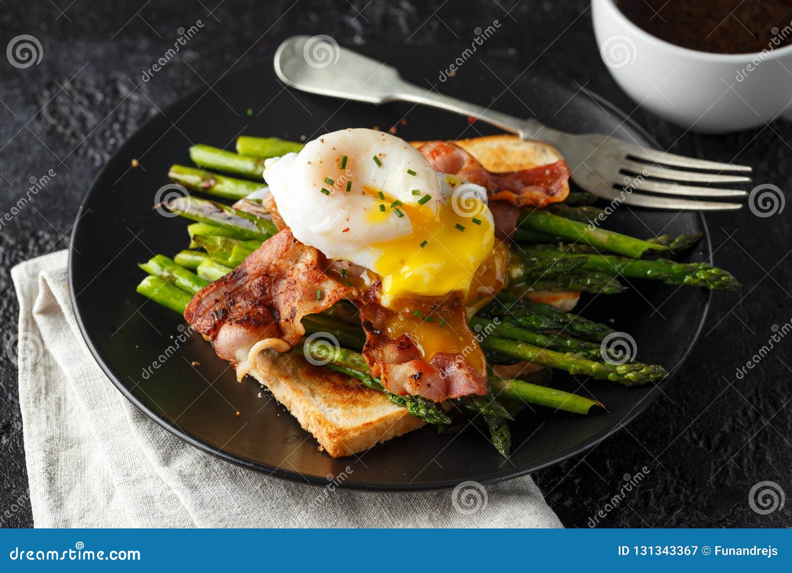 Benedict Poached Duck Egg with Crispy Bacon and Fried Asparagus on ...
