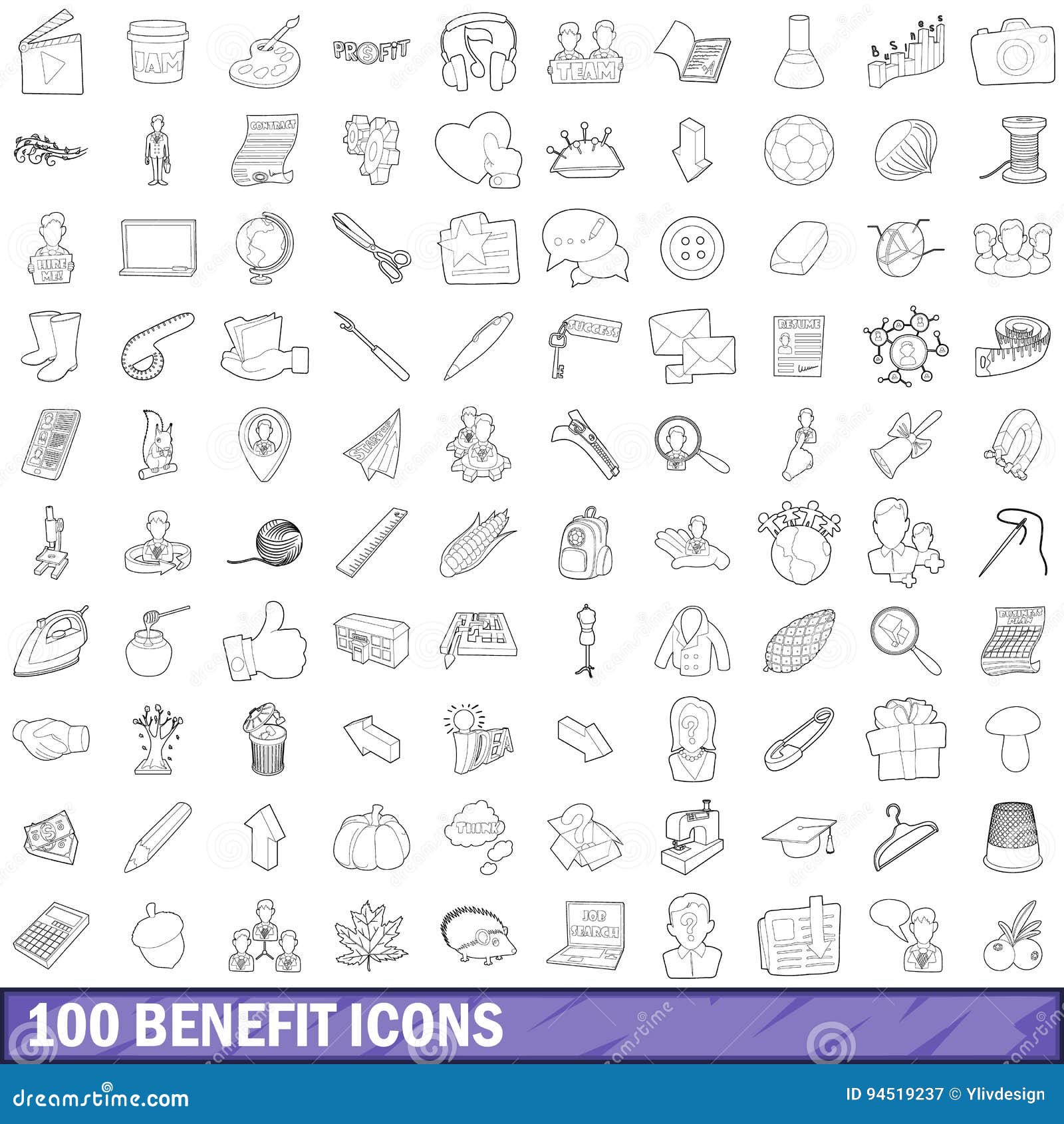 100 Benefit Icons Set, Outline Style Stock Vector - Illustration of ...