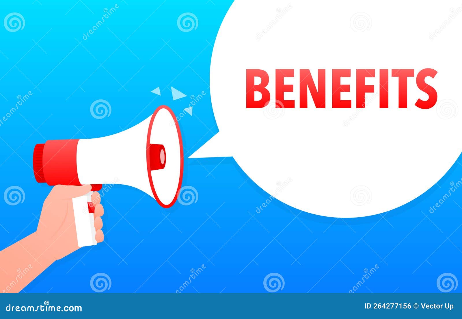 Benefits Announcement Megaphone Label. Loudspeaker Speech Bubble. Stock ...