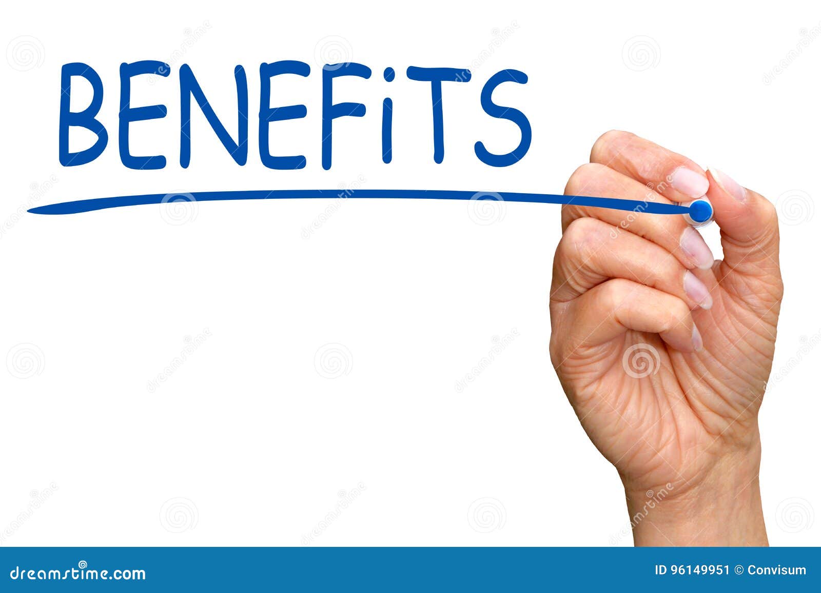 Benefits - Female Hand Writing Blue Text with Marker Stock Image ...