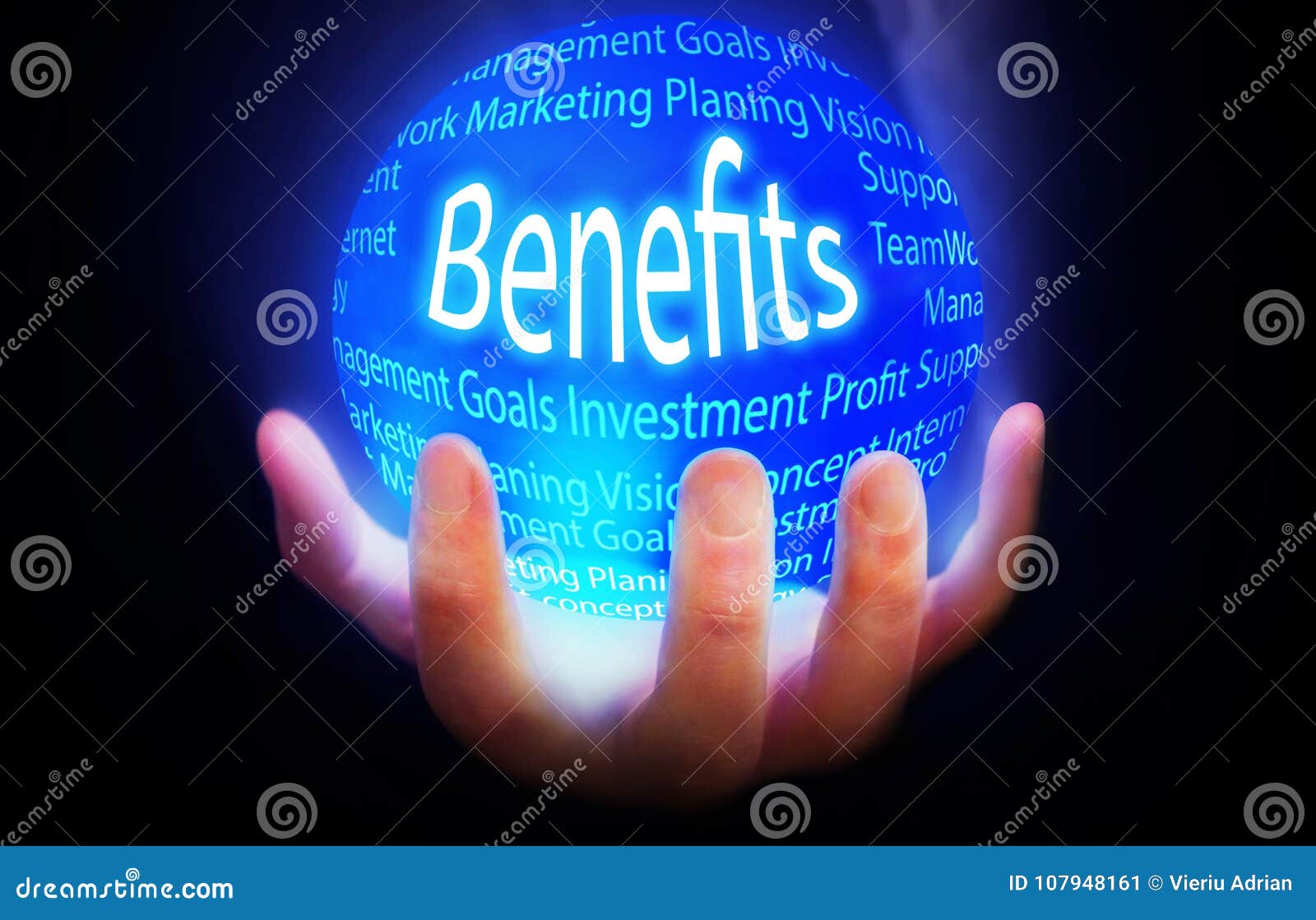 Benefits Globe Blue Background Plan Color Stock Illustration ...