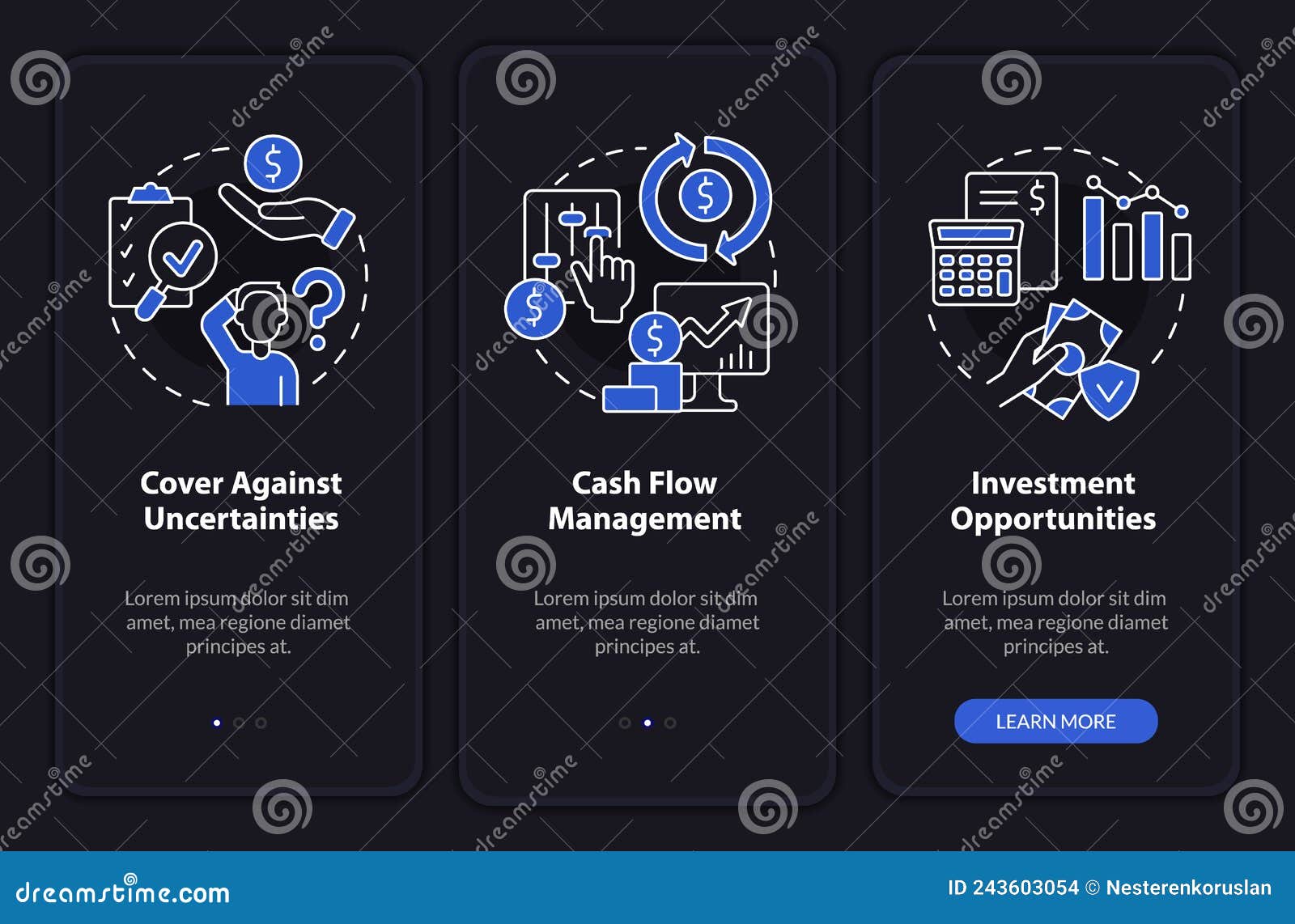 Benefits of Insurance Service Night Mode Onboarding Mobile App Screen ...