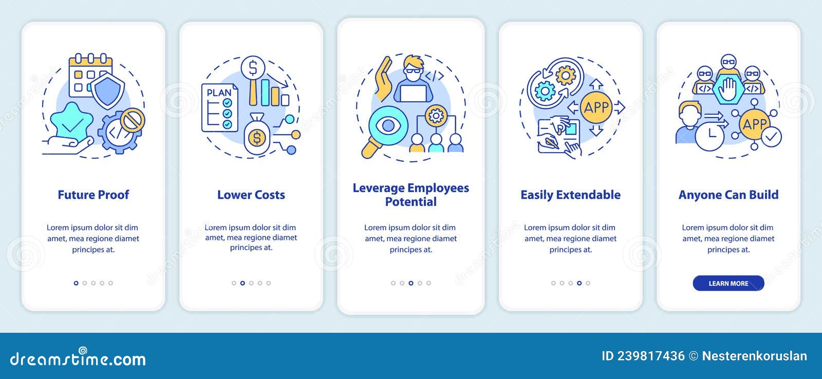 Benefits of No Code Onboarding Mobile App Screen Stock Vector ...