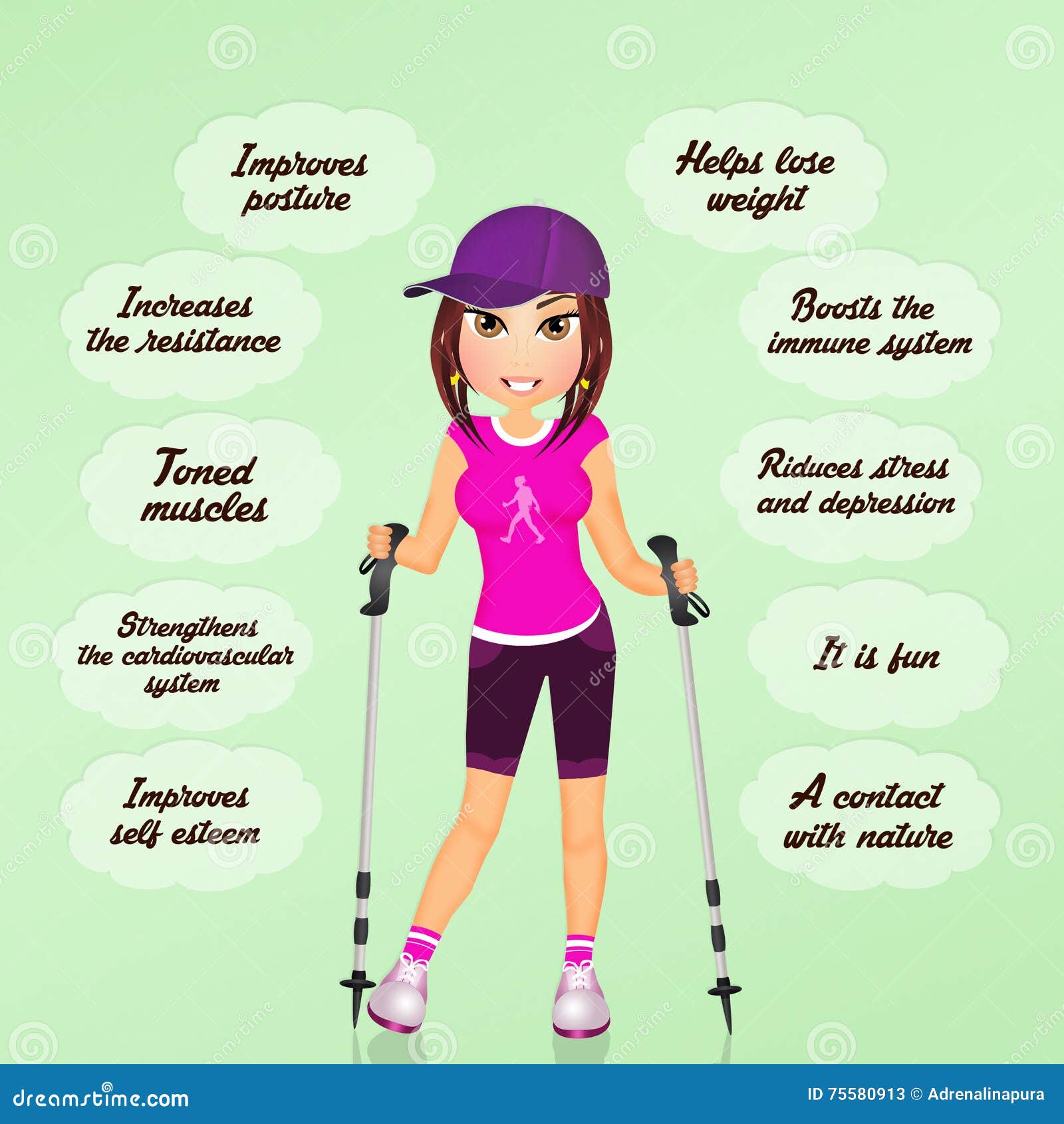 Benefits of nordic walking stock illustration. Illustration of nature ...