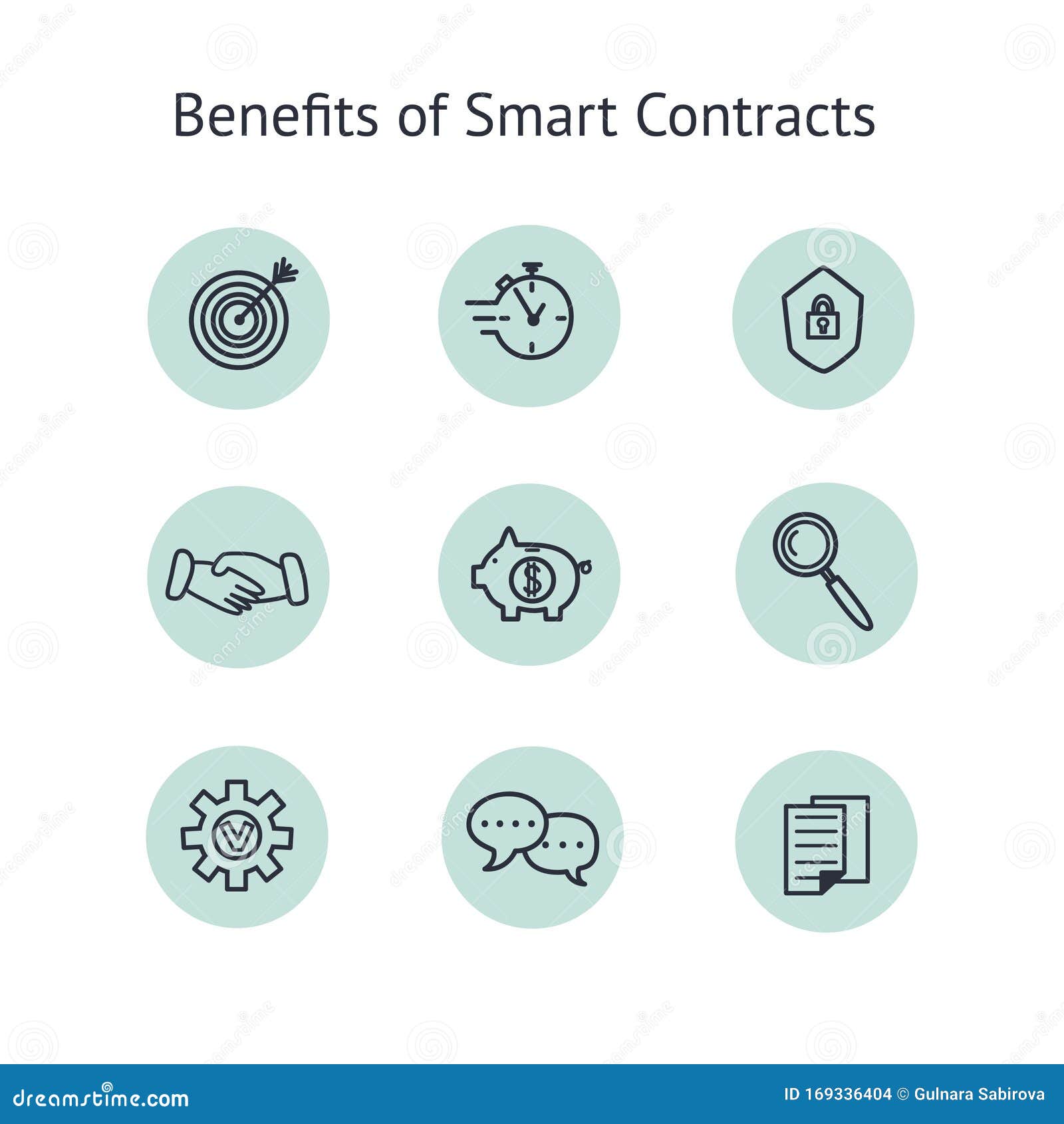 Benefits of Smart Contract Icons Set. Collection of Line Art Elements ... Benefits of Smart Contract Icons Set. Collection of Line Art Elements ...