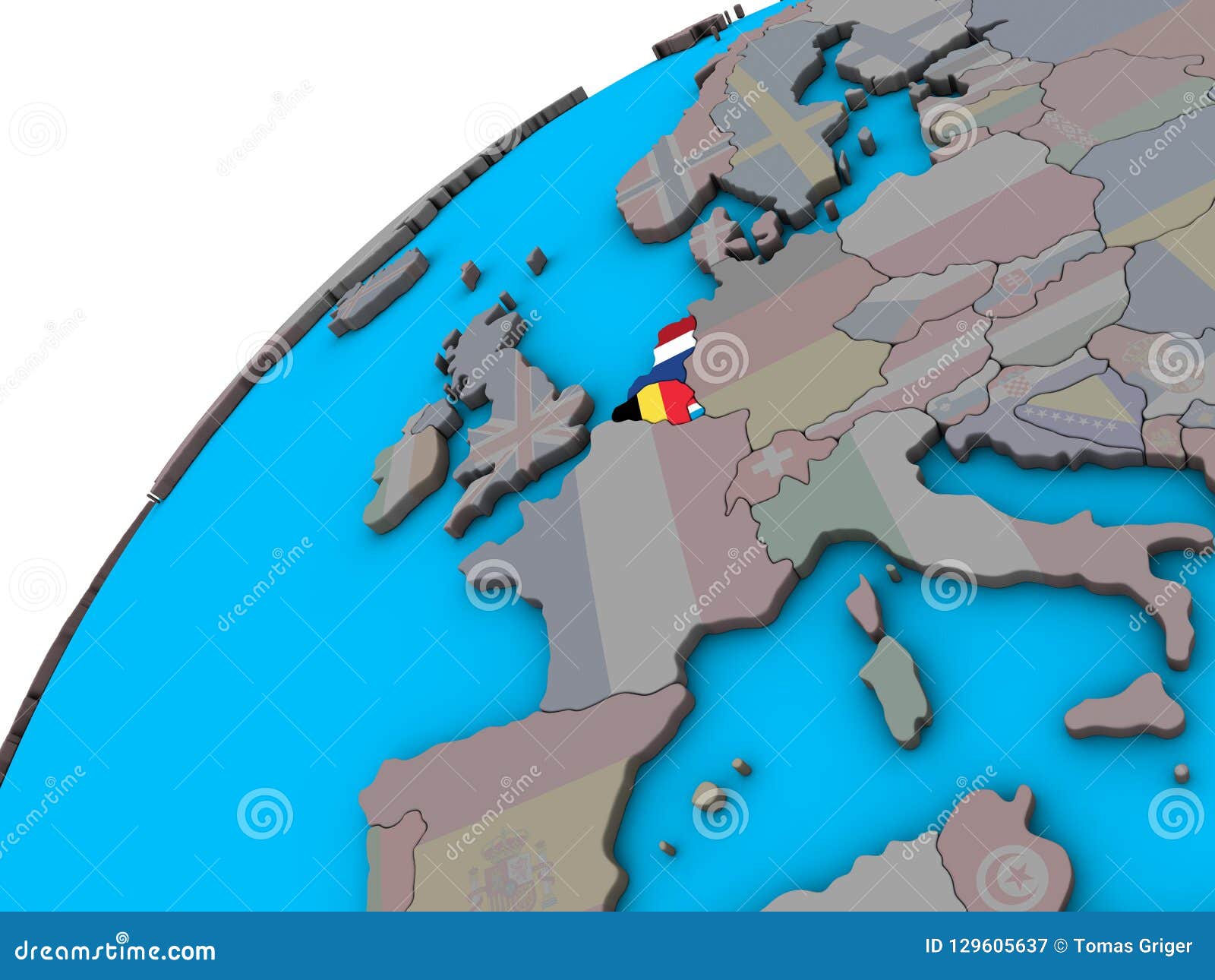 Benelux Union with Flags on 3D Globe Stock Illustration - Illustration ...