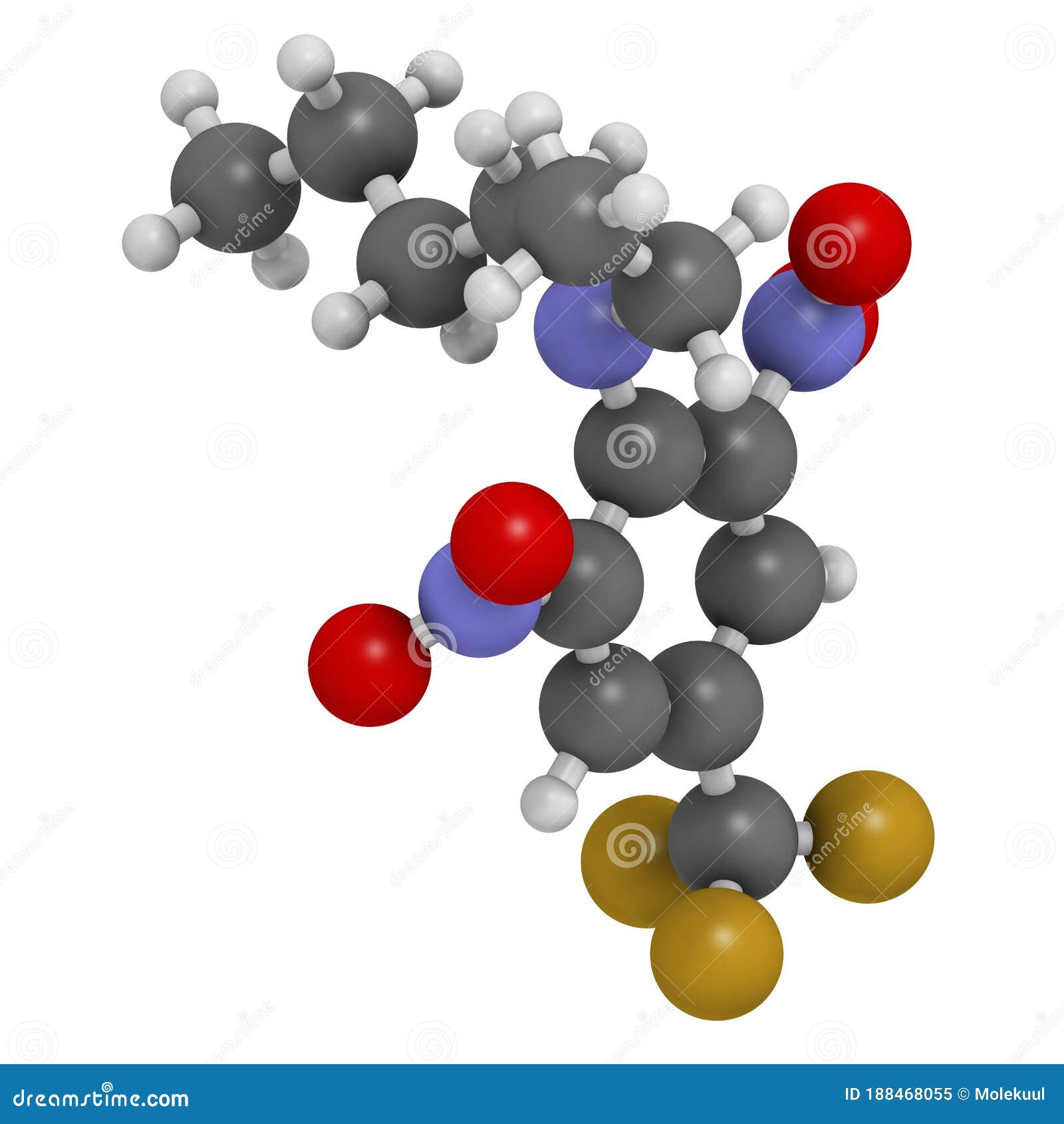 Benfluralin Herbicide Molecule. 3D Rendering Stock Illustration - Illustration of carbon ...