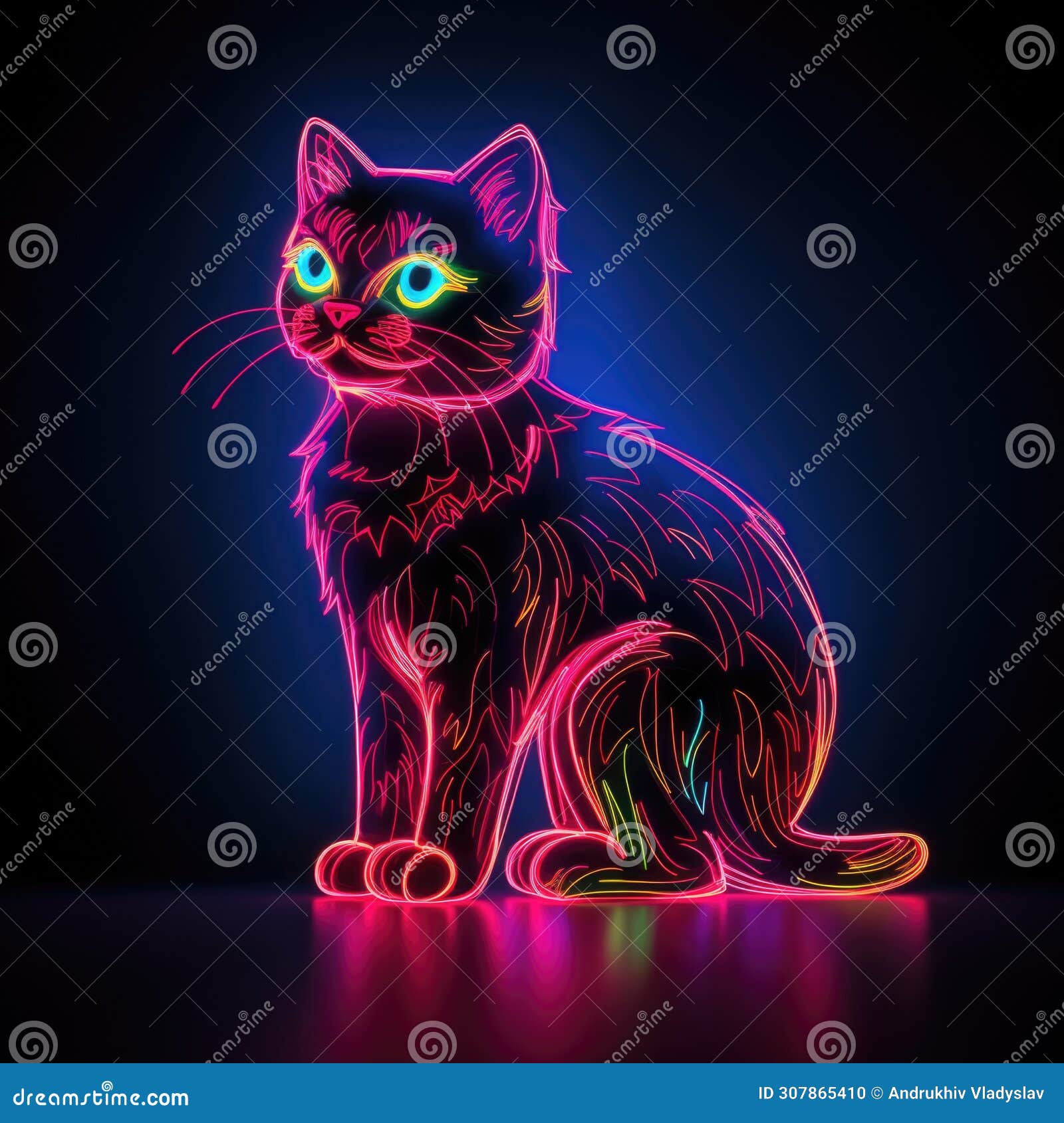 Benga Cat. Neon Outline Icon with a Light Effect Stock Illustration ...
