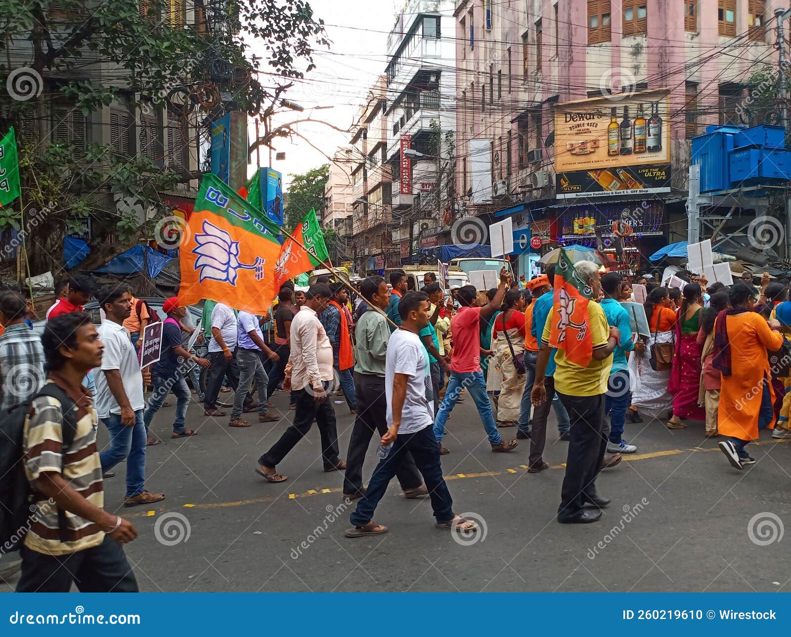 Bengal BJP Protest, People with Flags and Banners in the Street ...