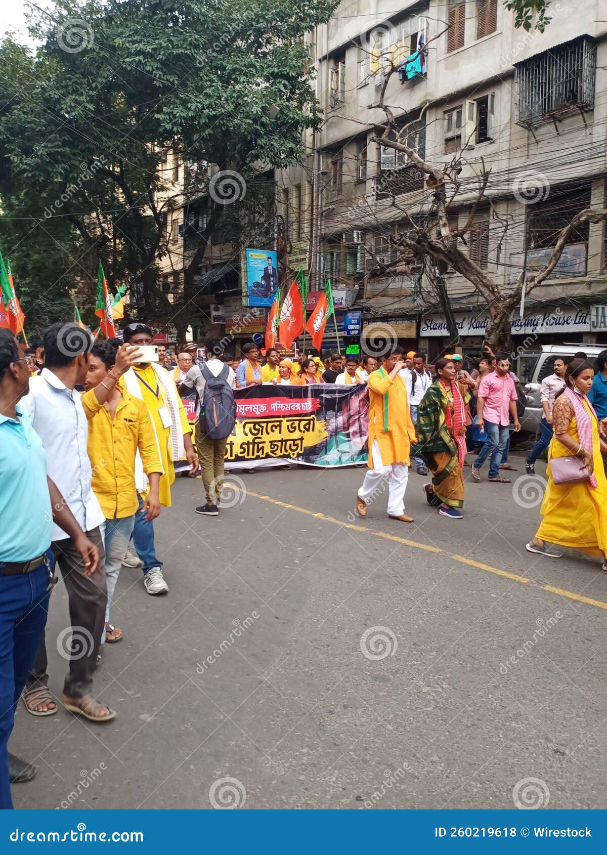 Bengal BJP Protest, People with Flags and Banners in the Street ...