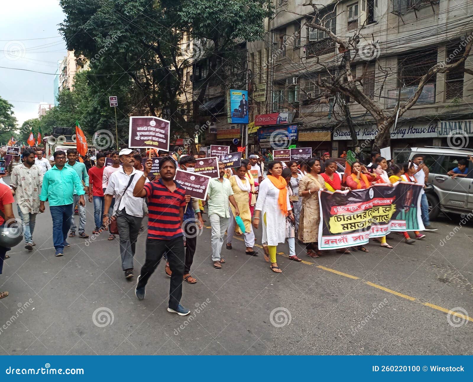 Bengal BJP Protest, People with Flags and Banners in the Street ...
