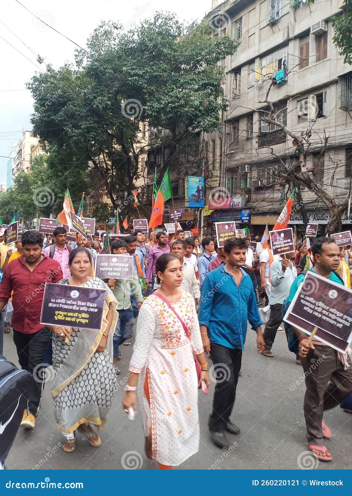 Bengal BJP Protest, People with Flags and Banners in the Street ...