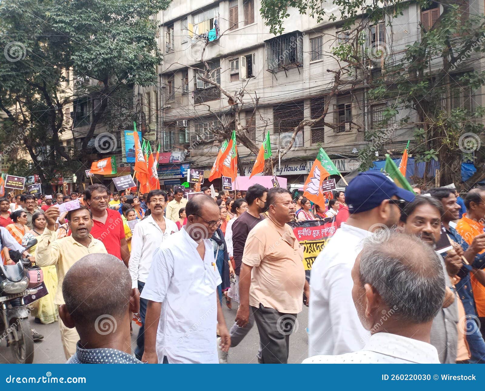 Bengal BJP Protest, People with Flags and Posters in the Street ...