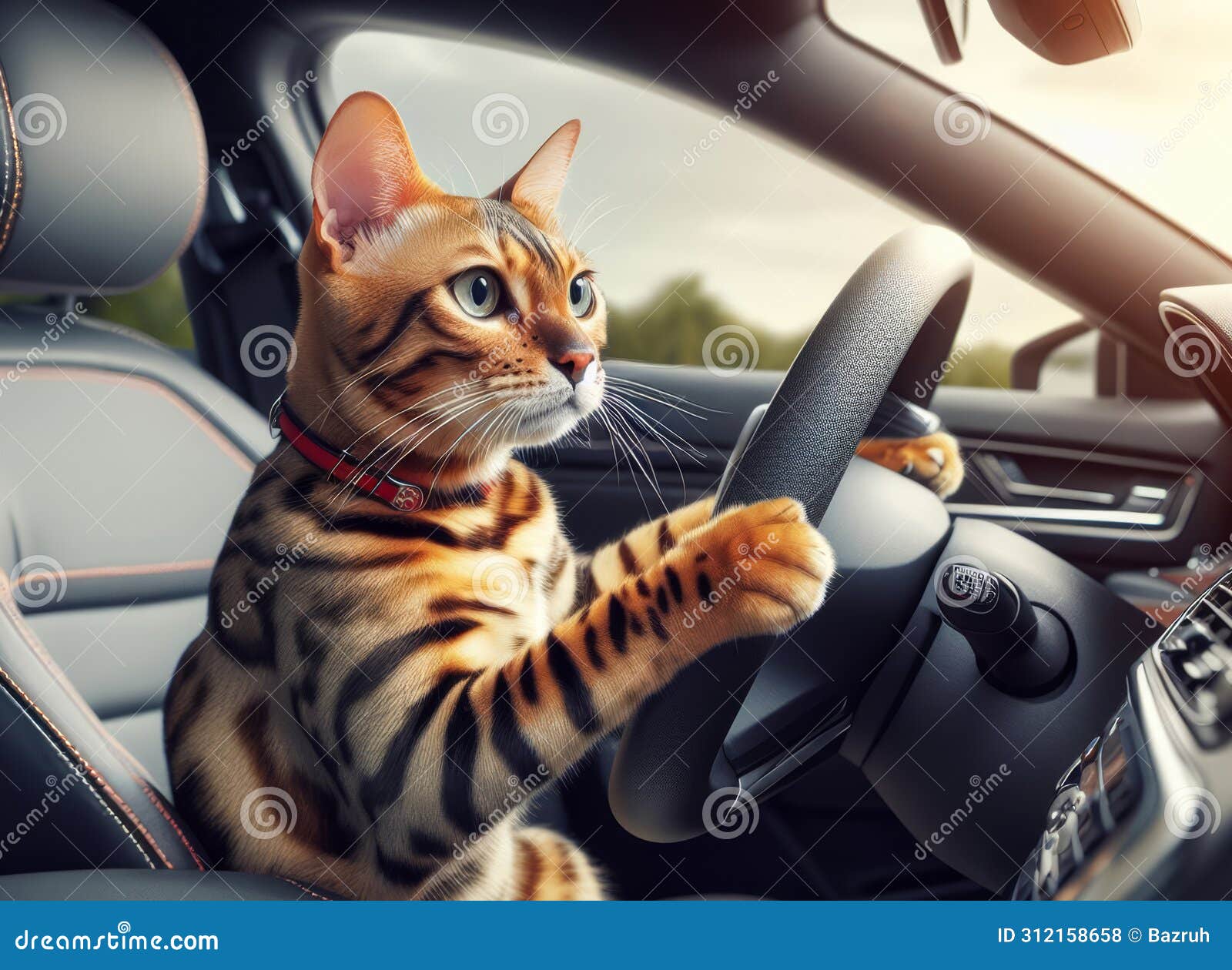 Bengal Cat Driving a Modern Car Stock Illustration - Illustration of ...