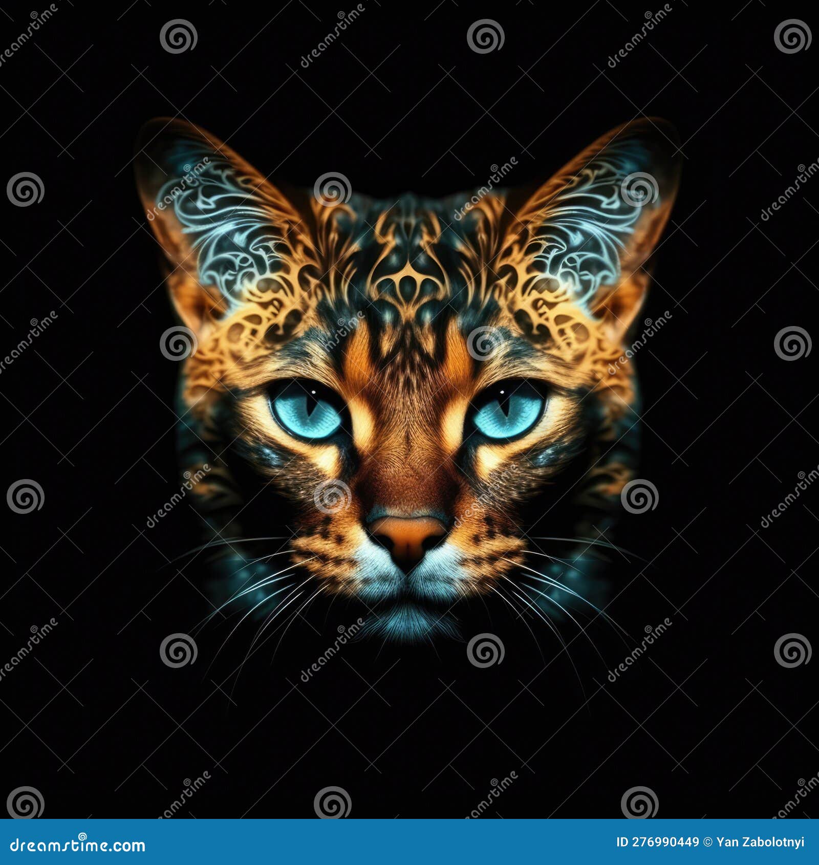 Bengal Cat Face Shape in Fire on Black Background. Generative AI Stock ...