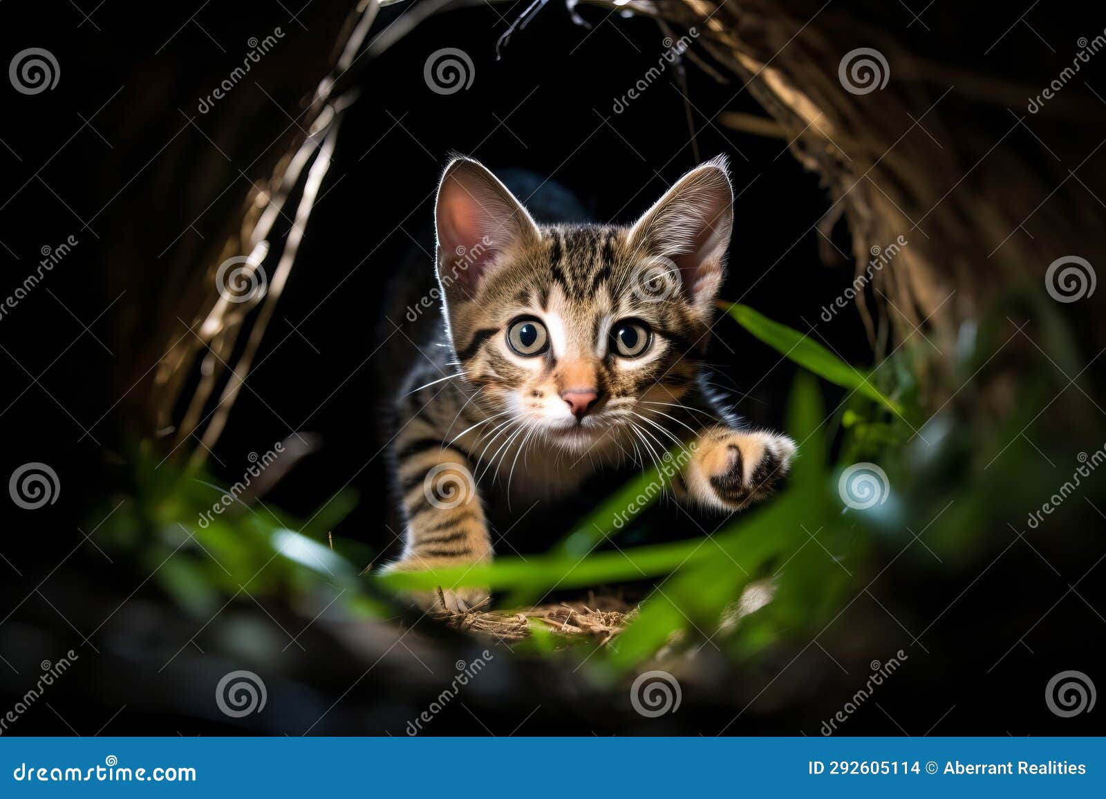 Bengal Kitten in a Hole in the Dark Stock Illustration - Illustration ...