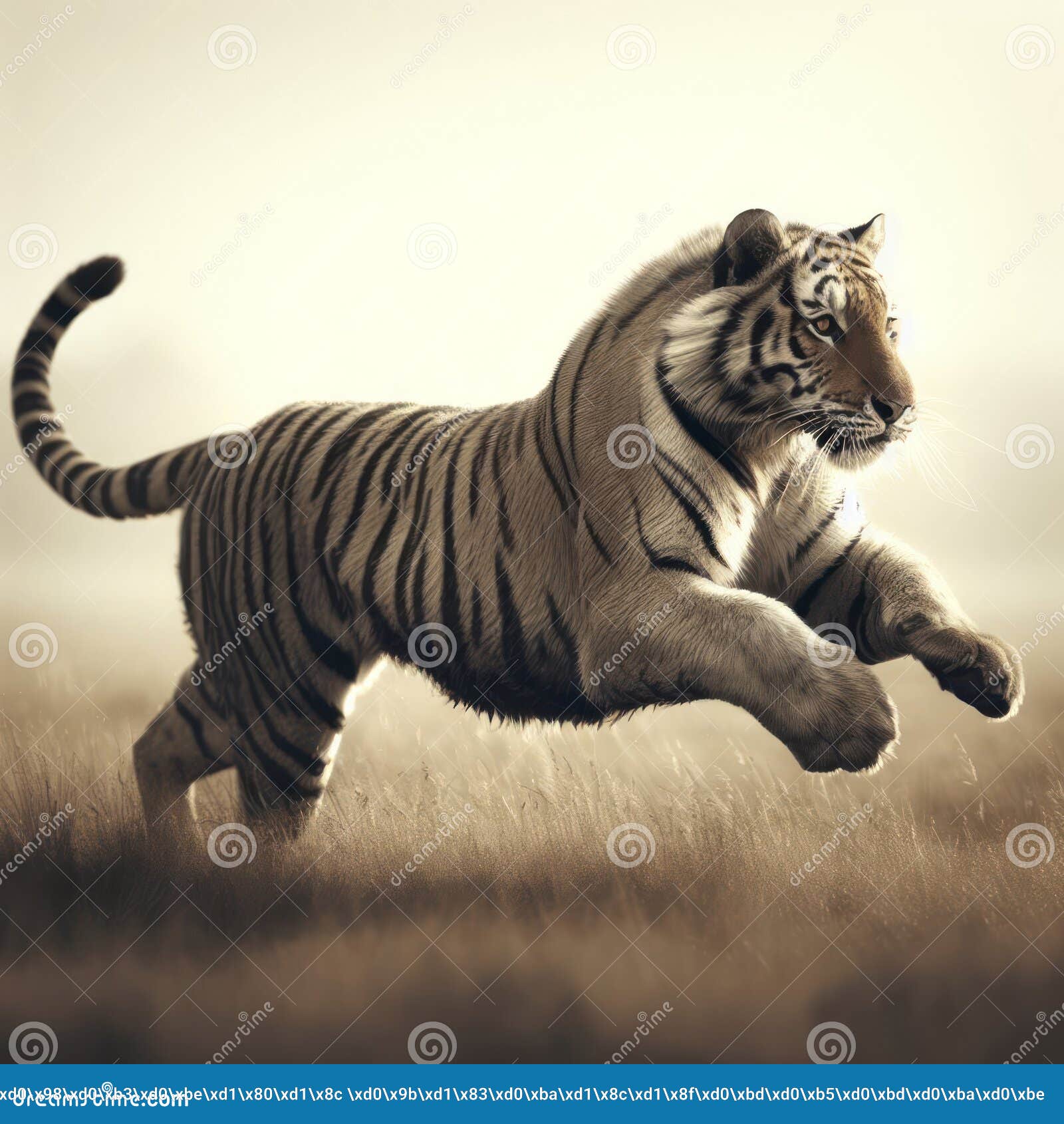 Bengal Tiger Run Across the Vast Plains, Swift Movements on Solid ...