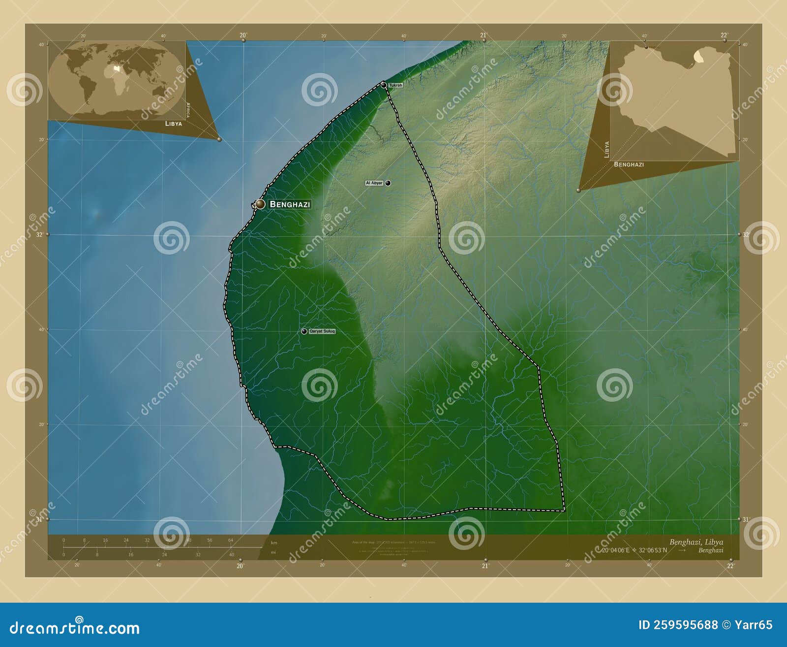 Benghazi, Libya. Physical. Labelled Points of Cities Stock Illustration ...