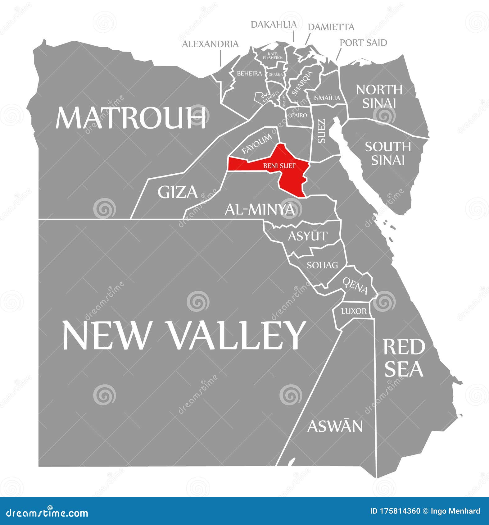 Beni Suef Red Highlighted in Map of Egypt Stock Illustration ...