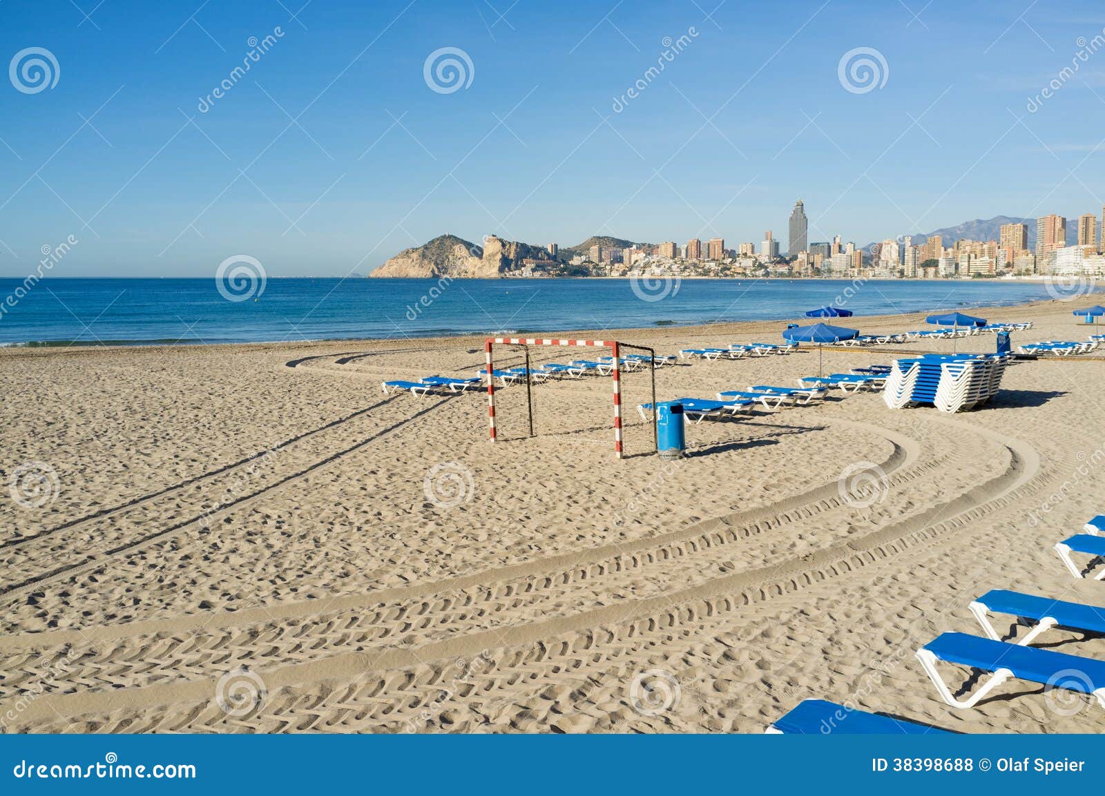 Benidorm beach stock photo. Image of europe, deckchairs - 38398688