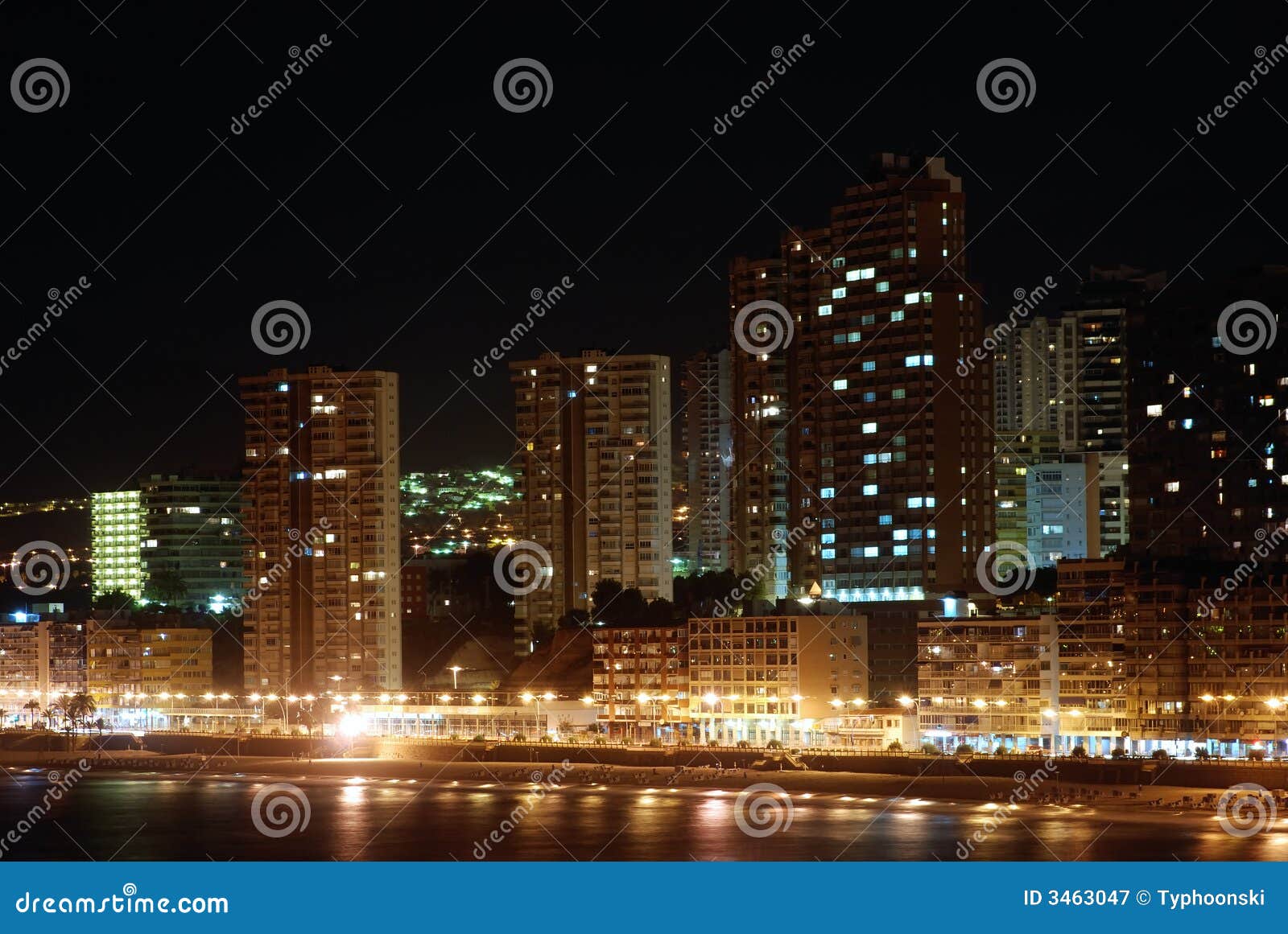 Benidorm at night stock image. Image of coast, vacation - 3463047