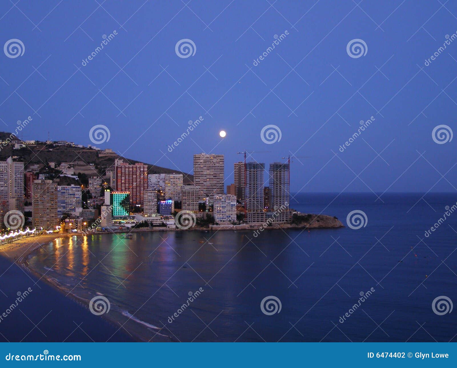 Benidorm Night Lights stock photo. Image of long, beach - 6474402