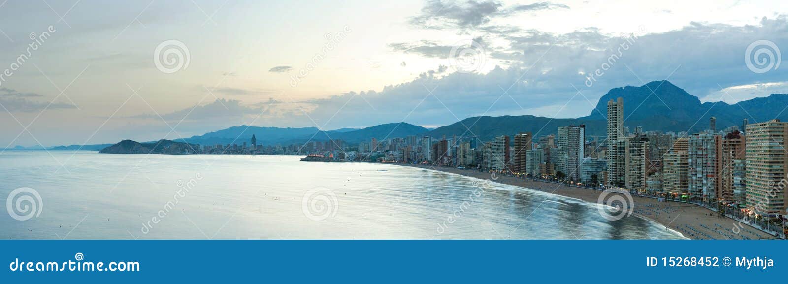Benidorm Panorama at Sunset Stock Photo - Image of europe, reflections ...