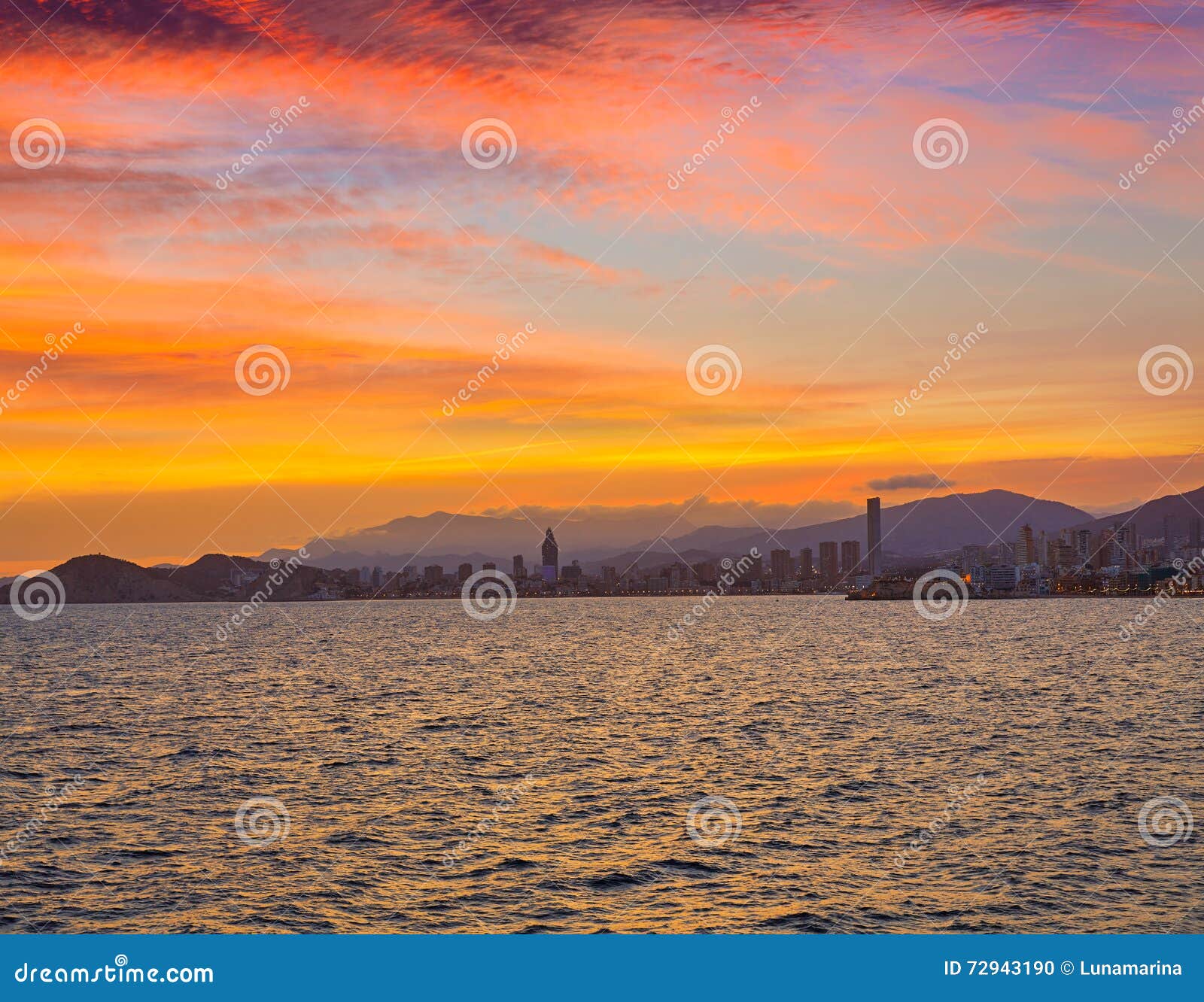 Benidorm Skyline at Sunset Beach in Alicante Stock Photo - Image of ...
