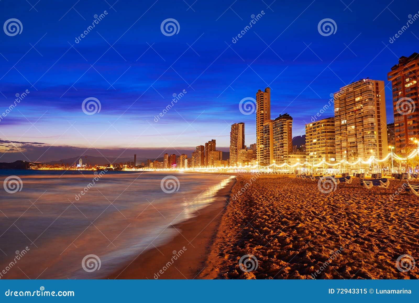 Benidorm Skyline at Sunset Beach in Alicante Stock Image - Image of ...
