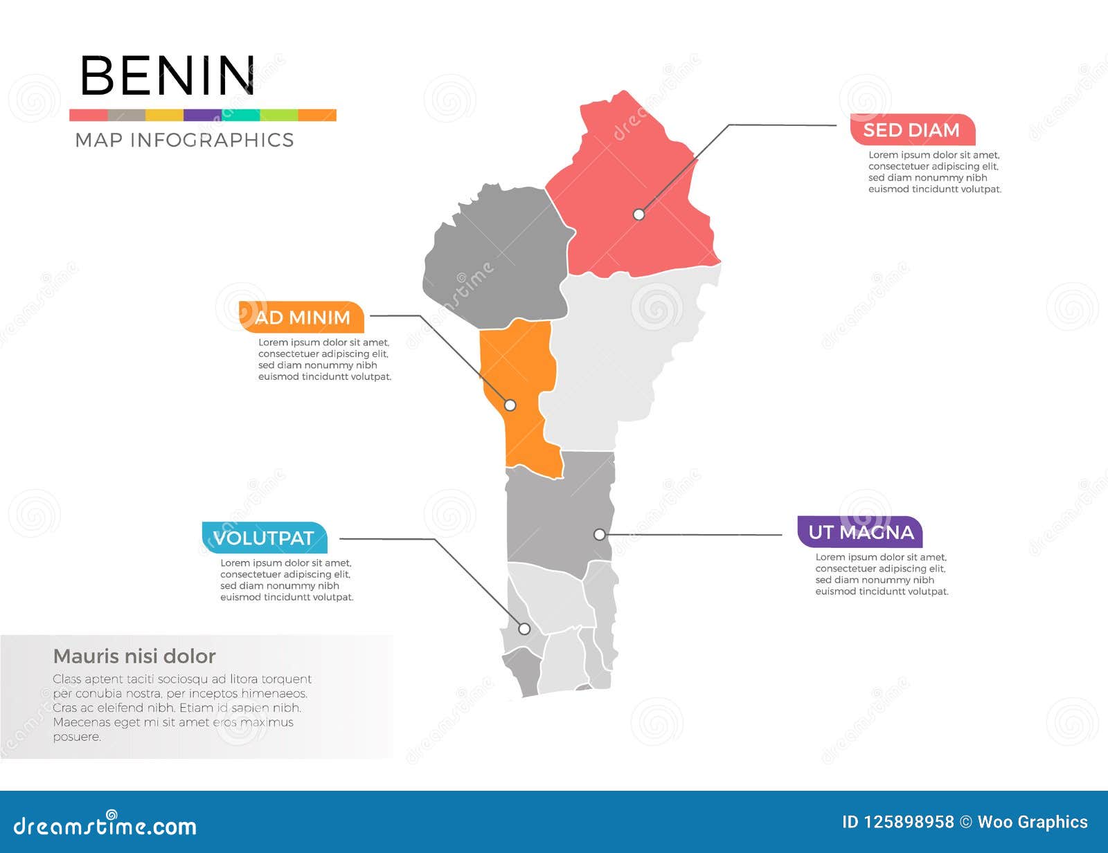 Benin Map Infographics Vector Template with Regions and Pointer Marks Stock Vector ...