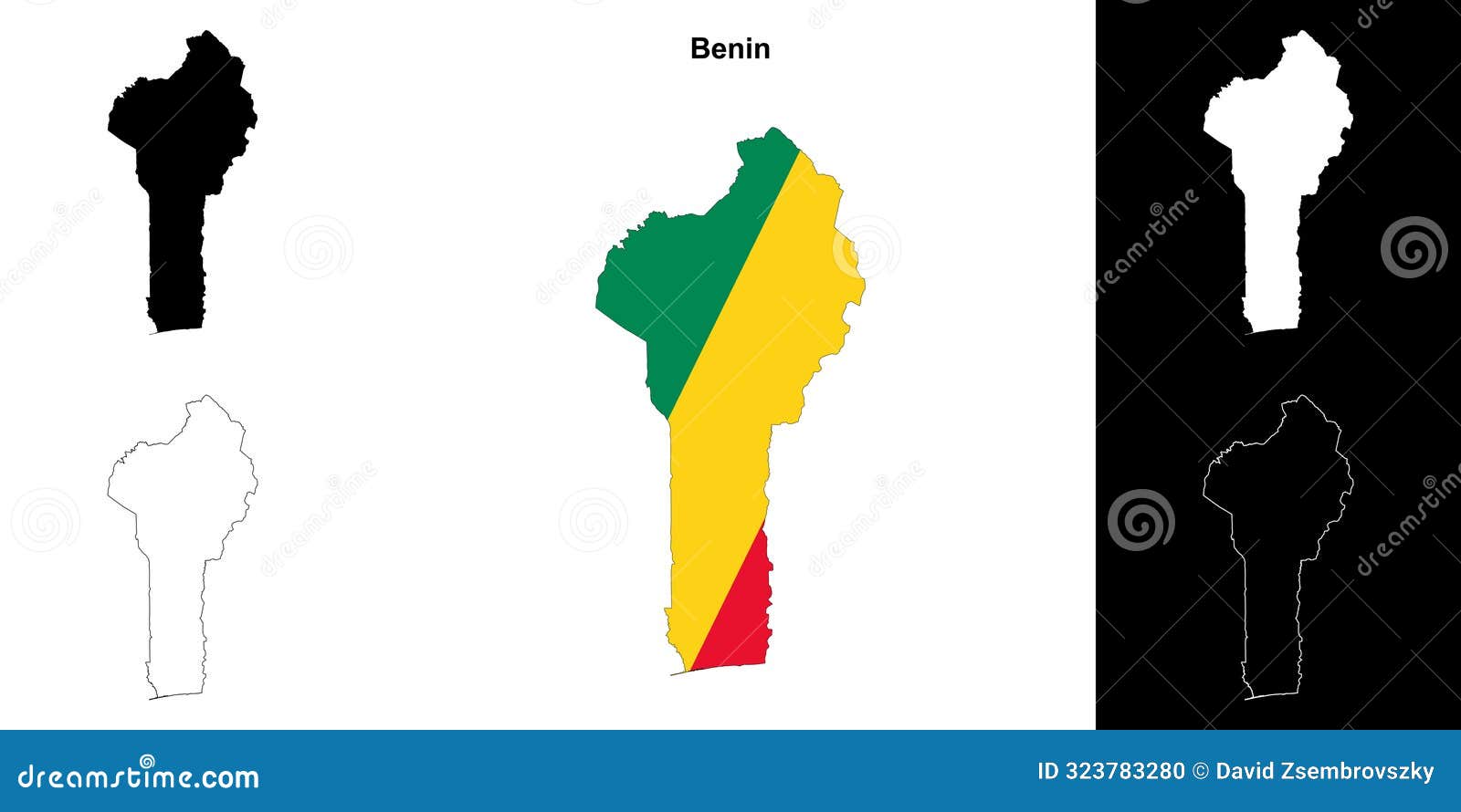 Benin Outline Map Country Shape State Borders Cartoon Vector ...