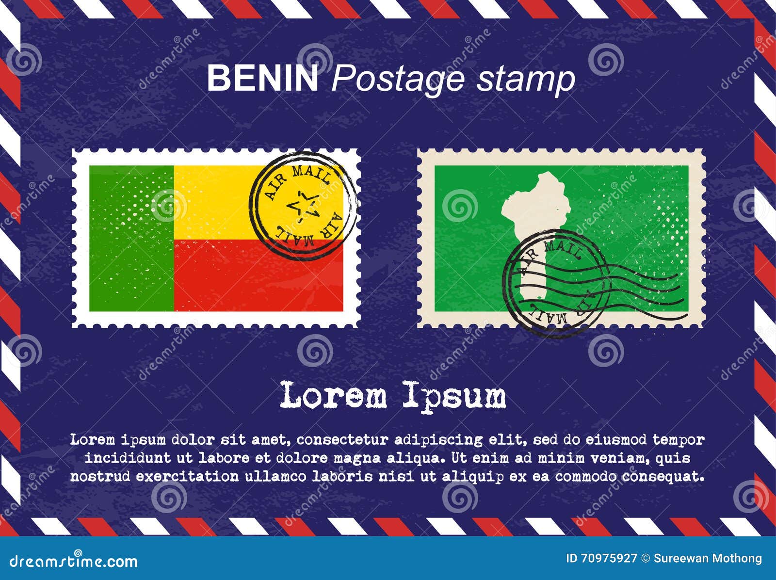 Benin Postage Stamp, Vintage Stamp, Air Mail Envelope. Stock Vector ...