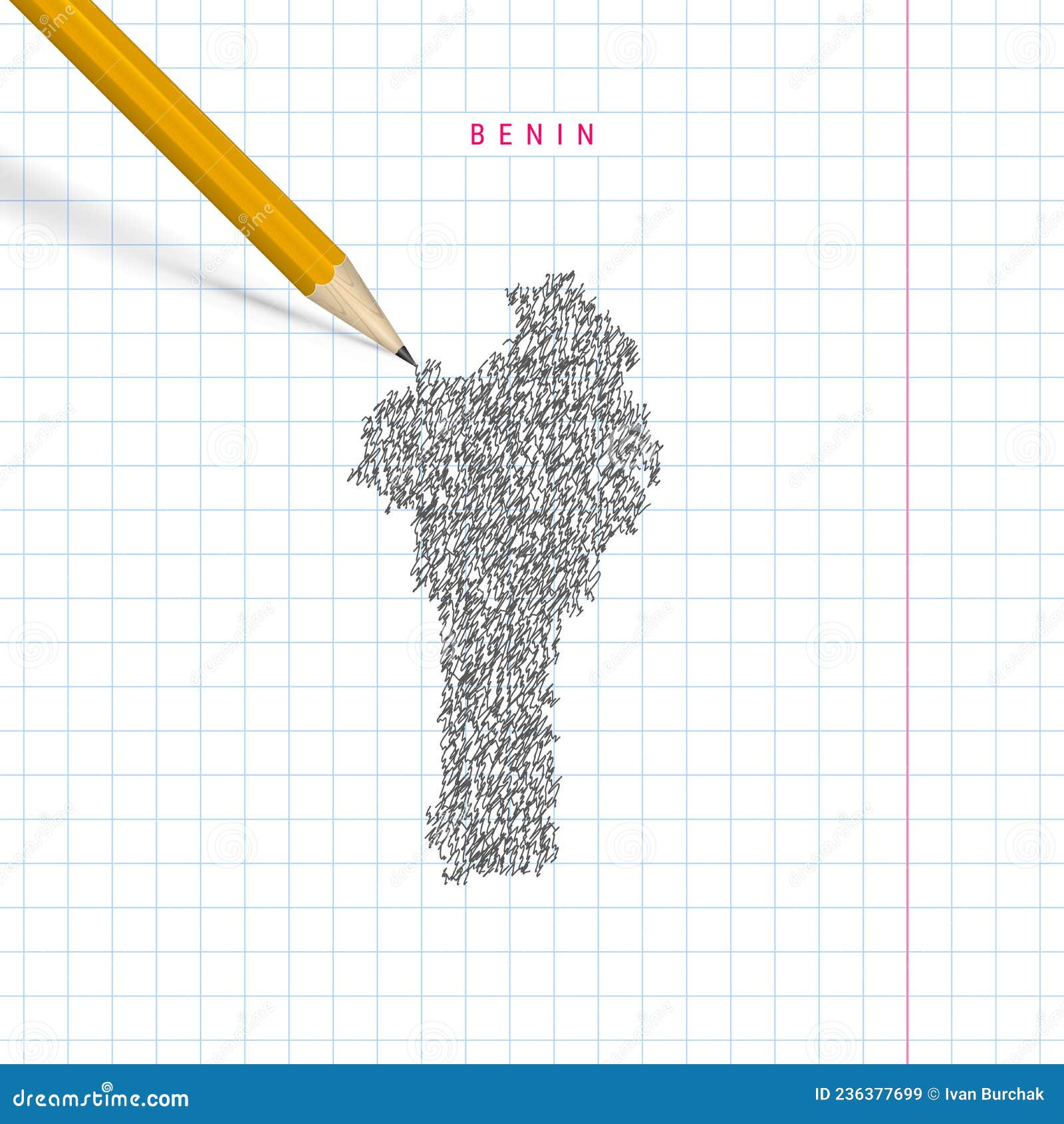 Benin Sketch Scribble Vector Map Drawn on Checkered School Notebook ... Benin Sketch Scribble Vector Map Drawn on Checkered School Notebook ...