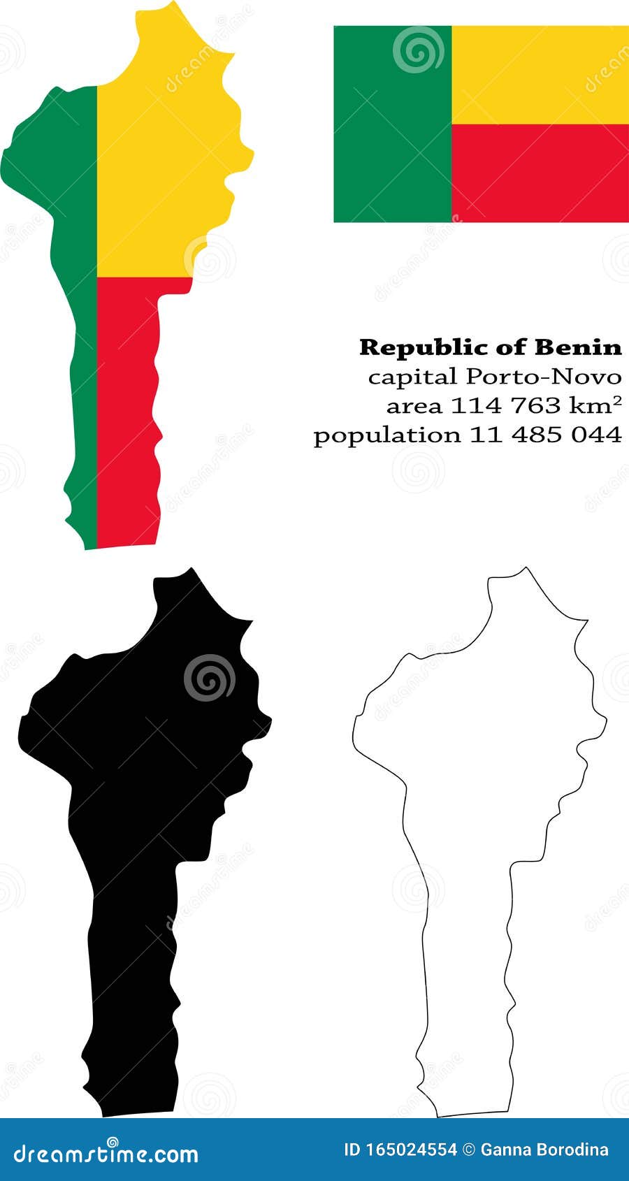 Benin Vector Map, Flag, Borders, Mask , Capital, Area and Population ...