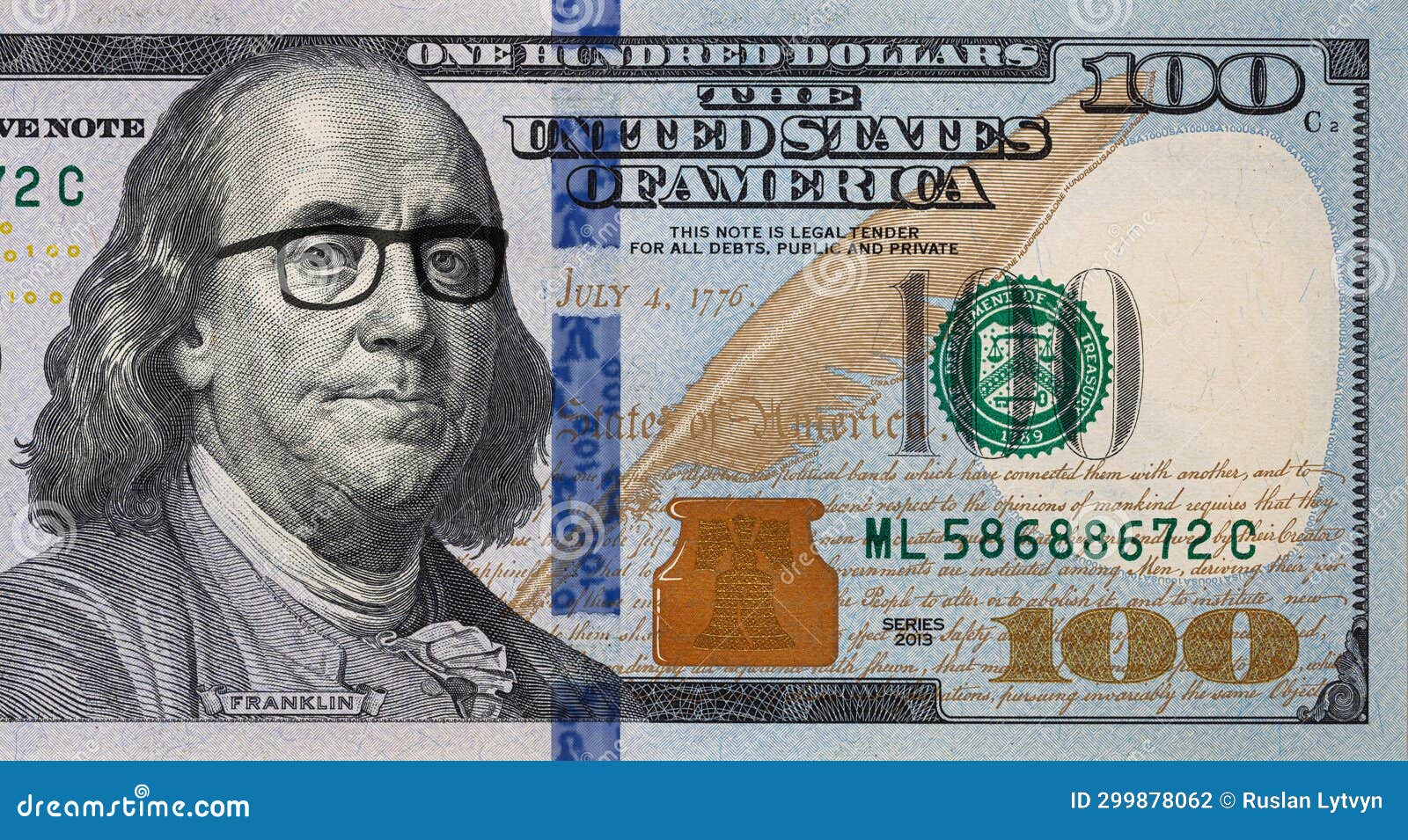 Benjamin Franklin in Glasses on US 100 Dollar Banknote Stock ...