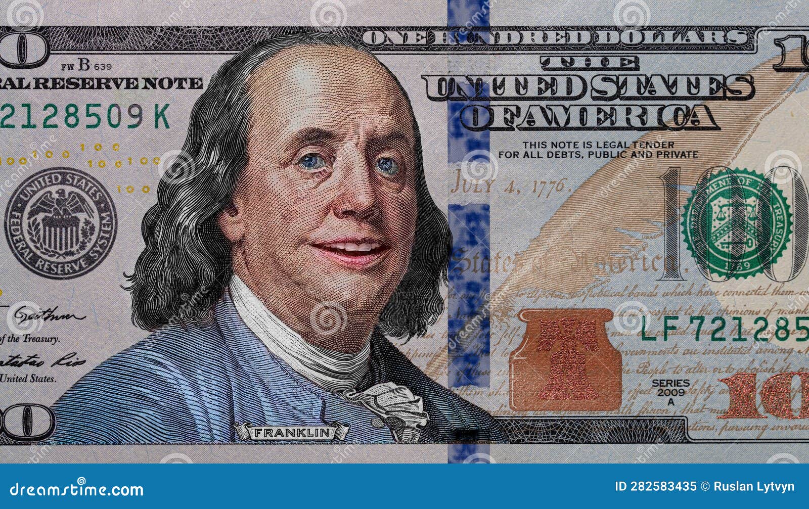 Benjamin Franklin Smiling on 100 Dollar Banknote Stock Image - Image of ...