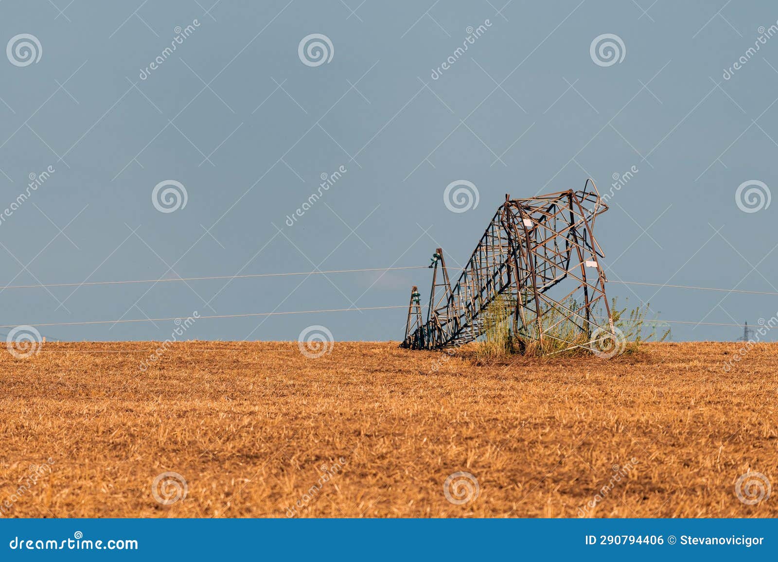 Bent Over Electricity Pylon after Strong Summer Storm Stock Photo ...