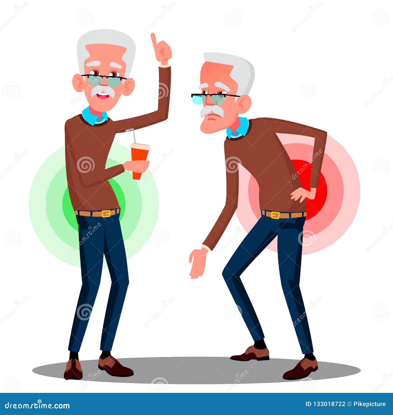 Bent Over Old Man From Back Ache, Sciatica Vector. Isolated Cartoon ...