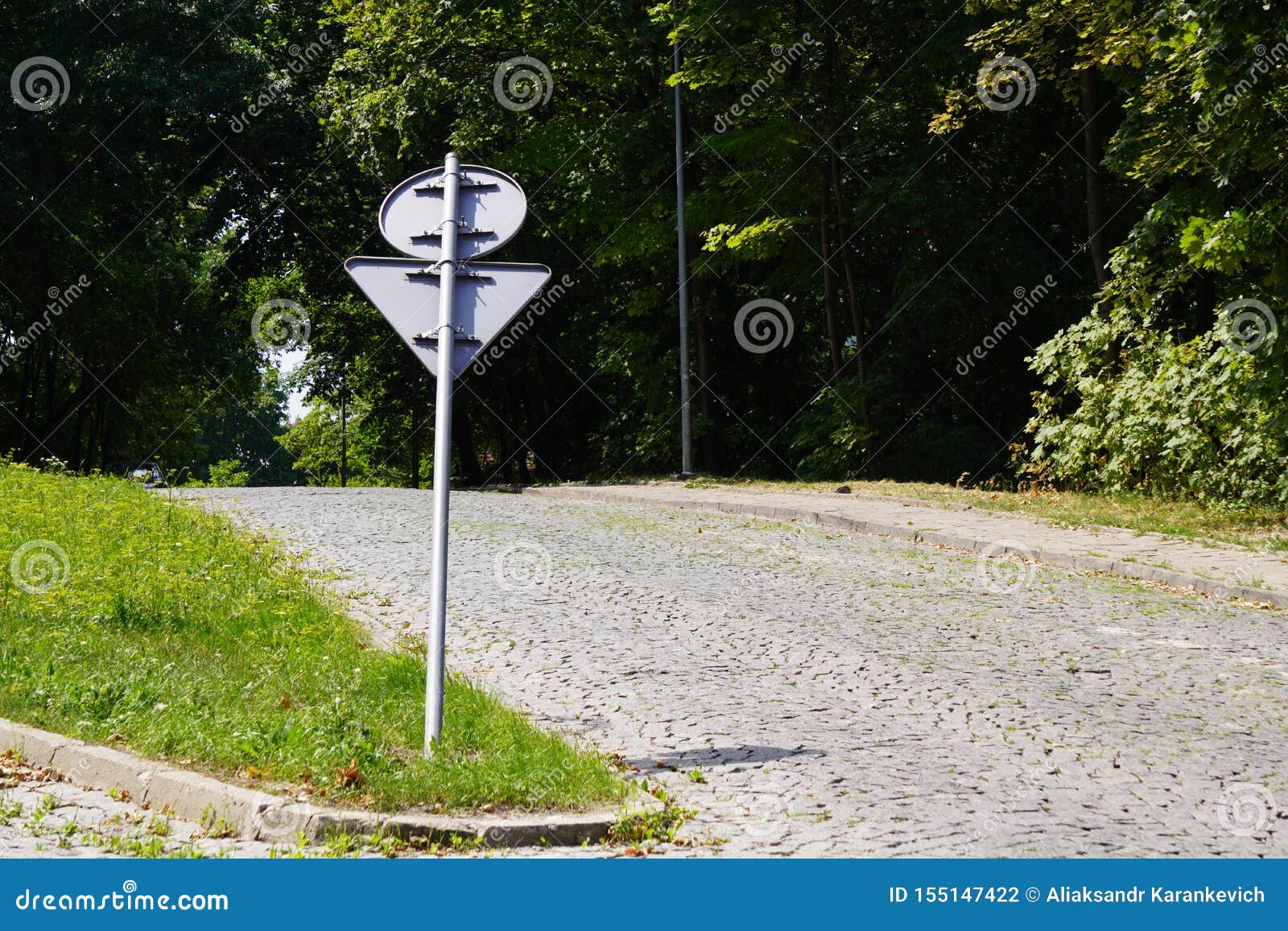 Bent Road Sign, Bent Post. Traffic Regulations Stock Photo - Image of ...