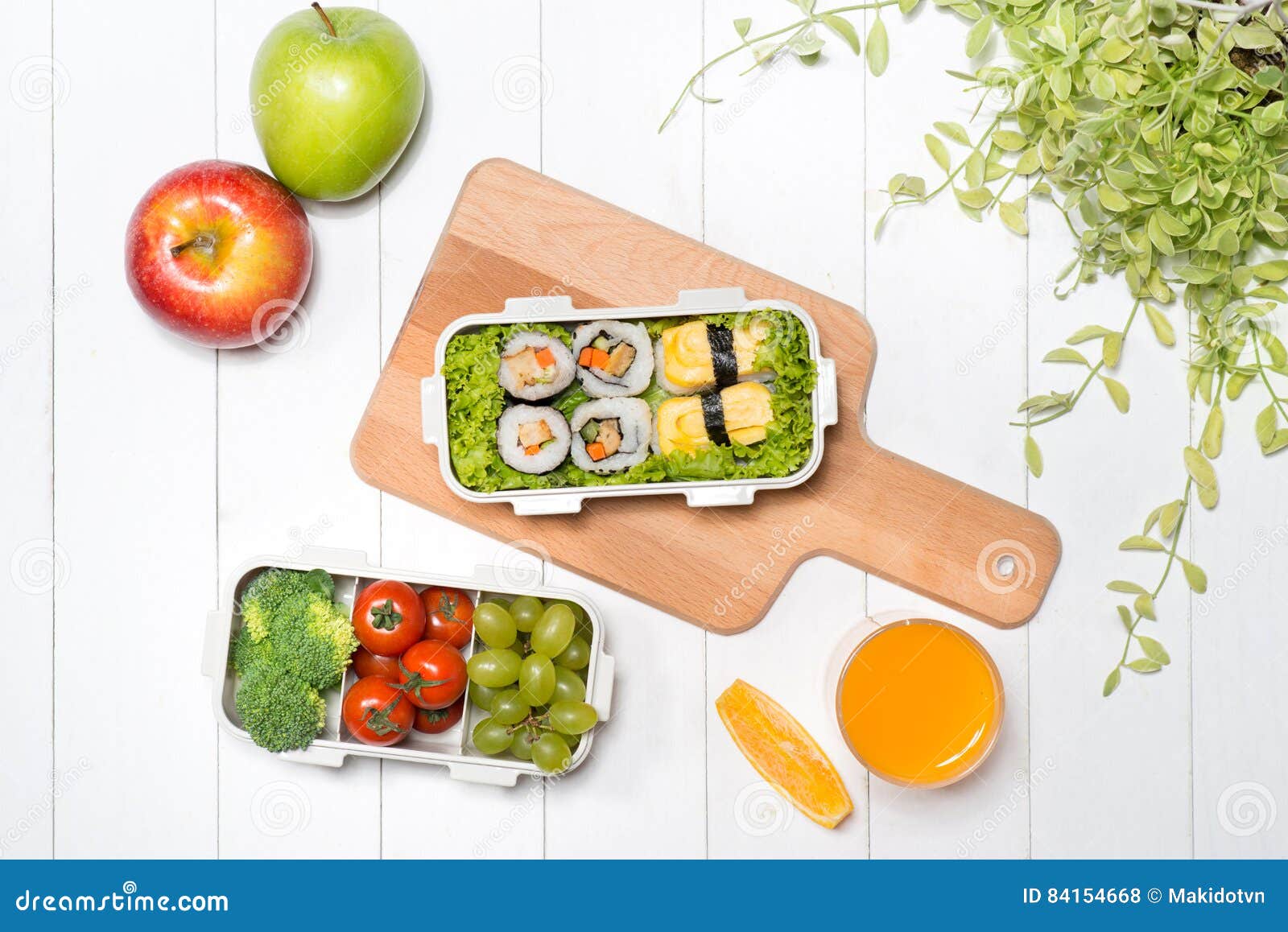 Bento Box with Different Food, Fresh Veggies and Fruits Stock Photo ...