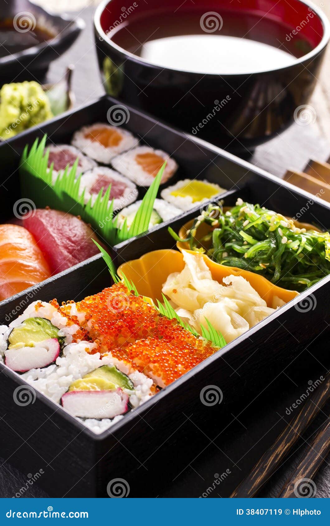 Bento Box with Sushi and Rolls Stock Image - Image of menu, delicacy ...