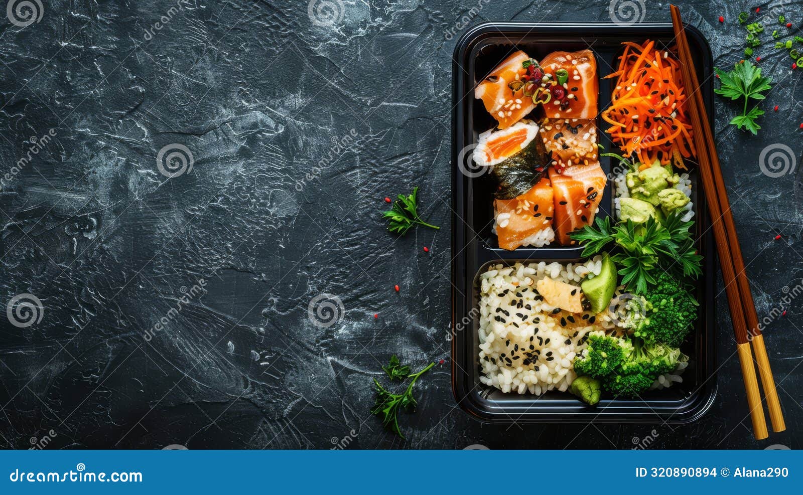 Bento Box with Various Food on Light Background, View from Above Stock ...